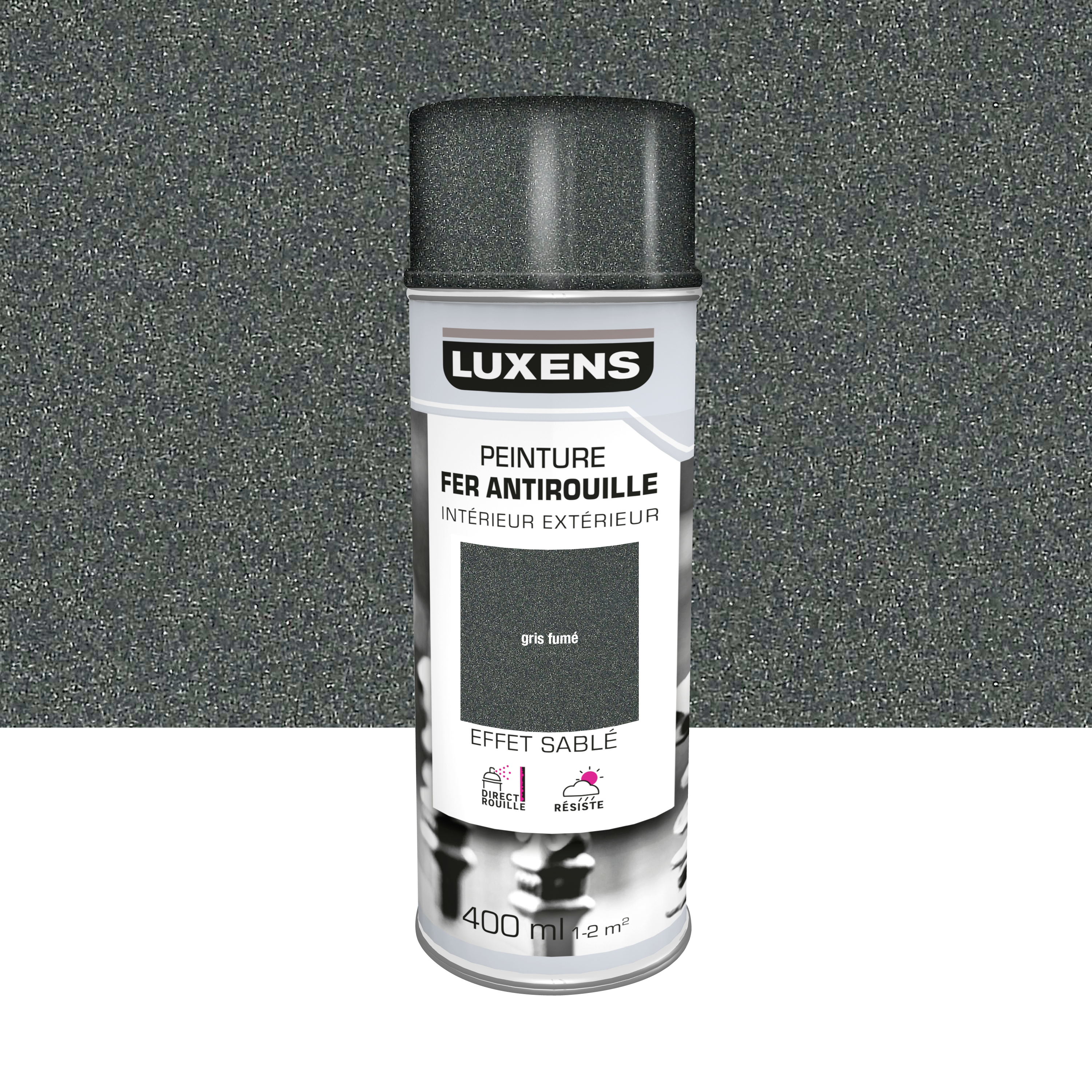 Bombe de peinture Fer anitrouille LUXENS gris fumé effet sablé 400 ml ...