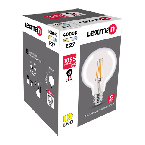Λάμπα LED Filament clear LEXMAN 7.8W 1055 LUMEN E27 4000K ουδέτερο φως