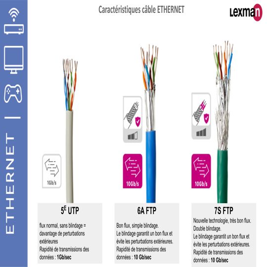 Câble ethernet blindé RJ45 cat 6A, 23AWG, 100m LEXMAN | Leroy Merlin