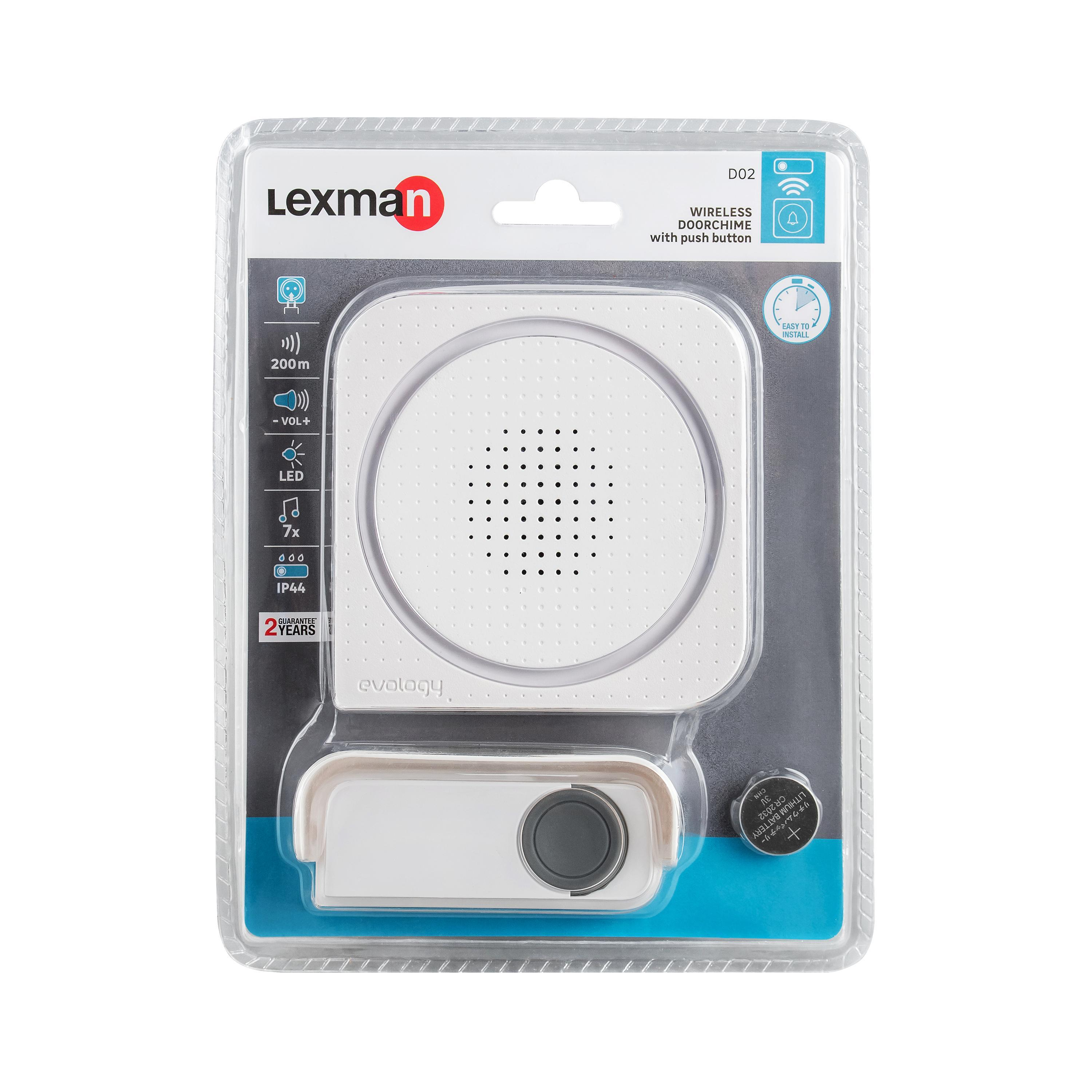 Sonnette sans fil LEXMAN enfichable et flash D02, blanc | Leroy Merlin