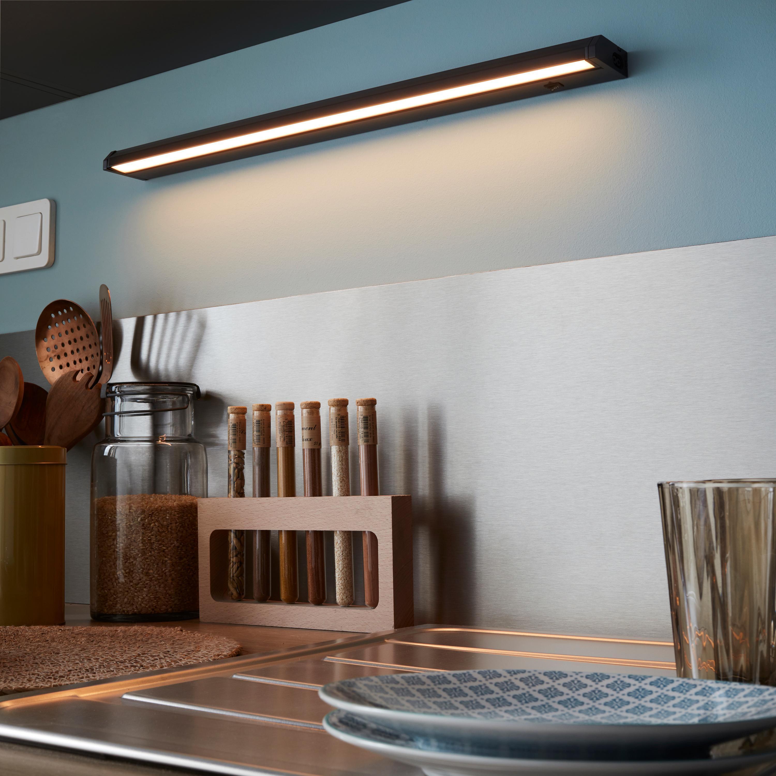 Réglette led intégrée Poria L.60 cm, 6.5 W, blanc chaud / neutre, noir ...