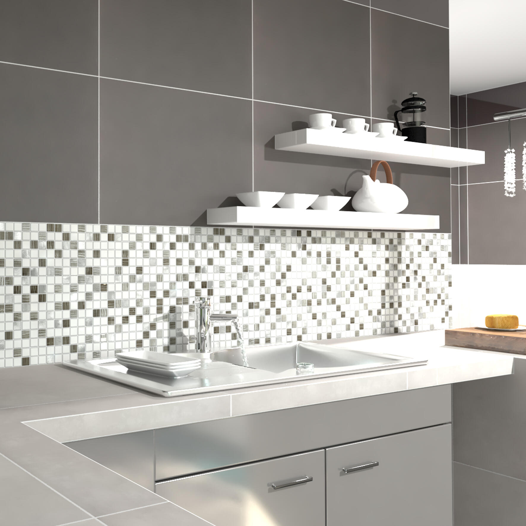 Mosaïque mur Métal verre blanc 30 x 30 cm MAT INTER | Leroy Merlin