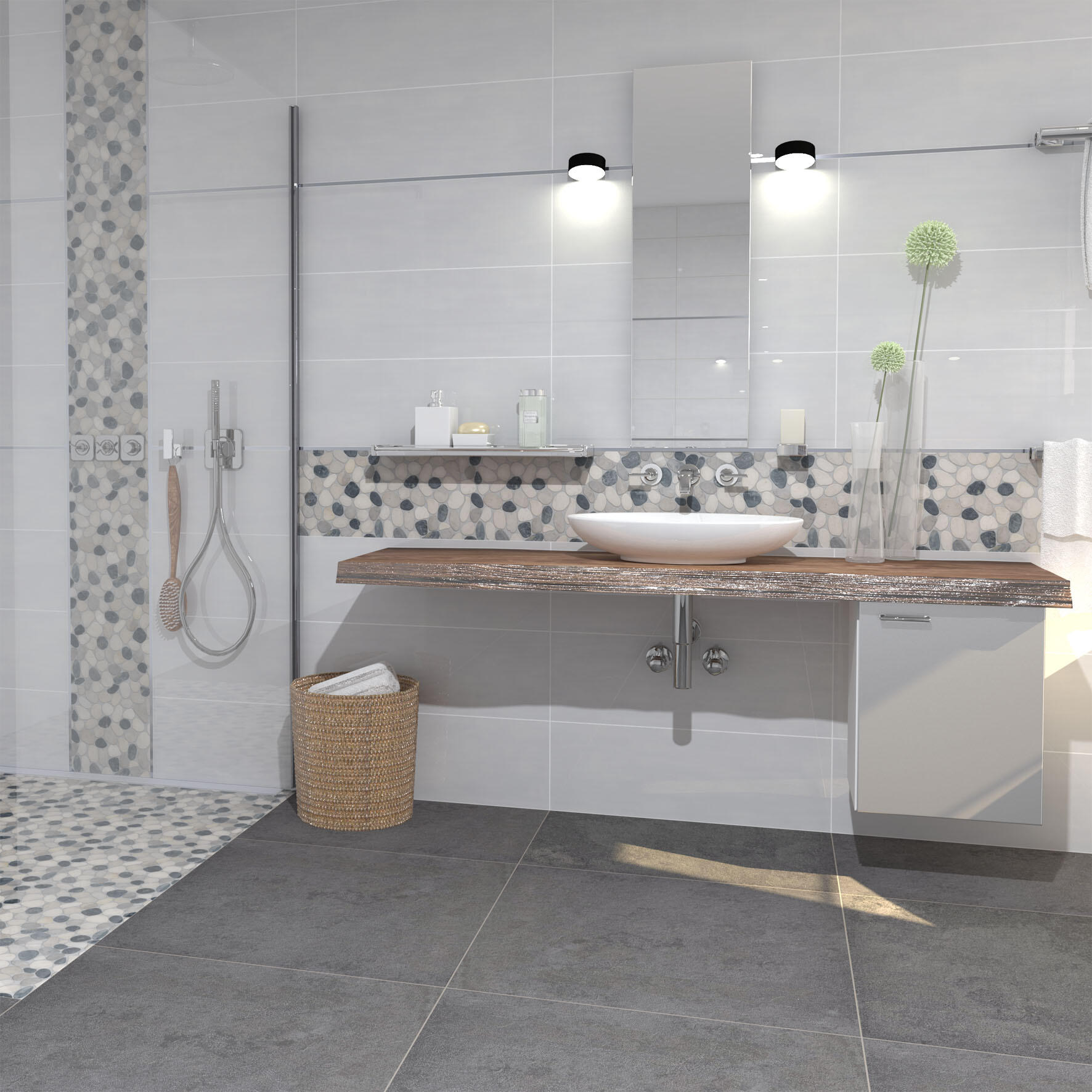 Mosaïque mur Galets pierre beige 30 x 30 cm MAT INTER | Leroy Merlin