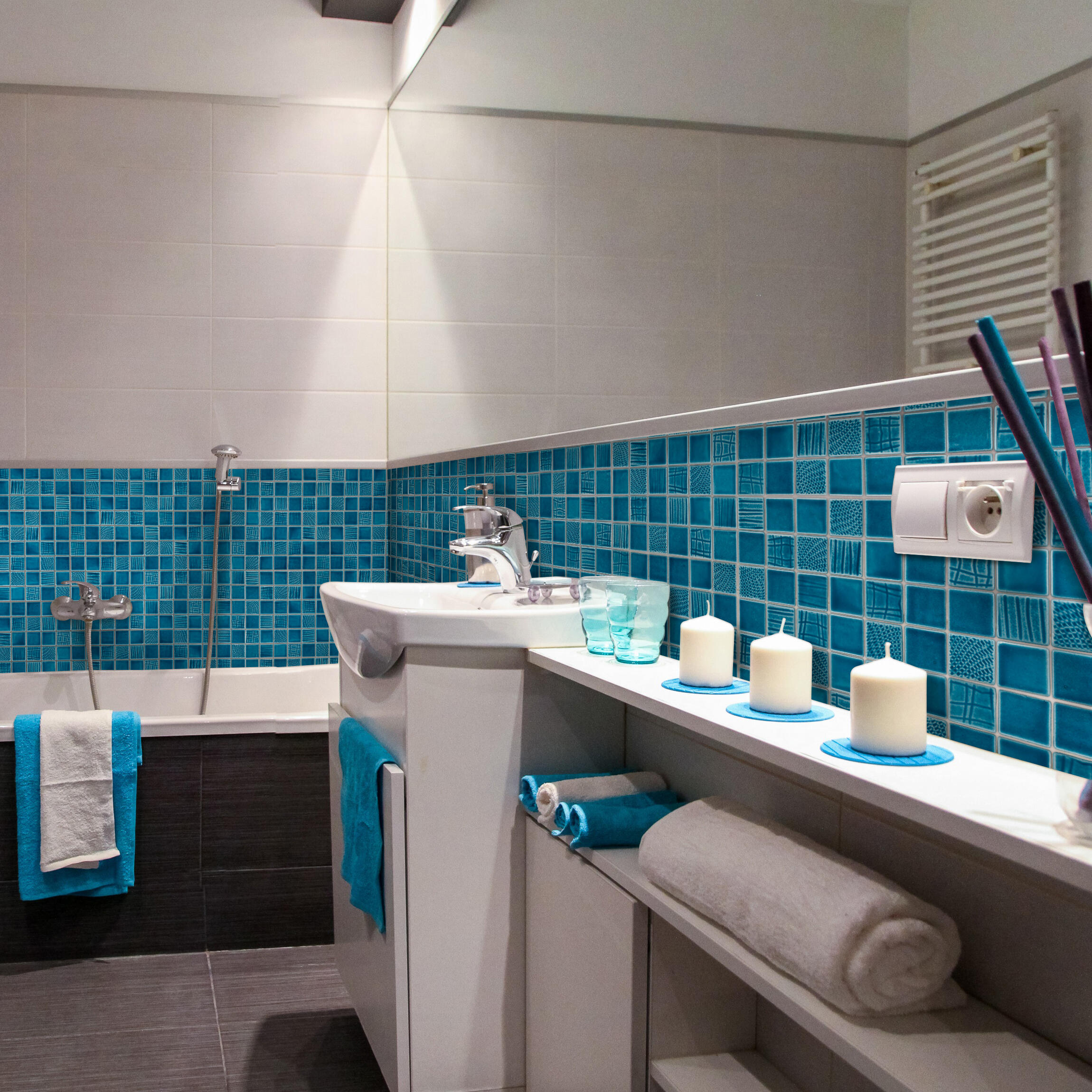 1 plaque de mosaïque mur / sol Géométriques verre turquoise 29.7 x 29.7 ...