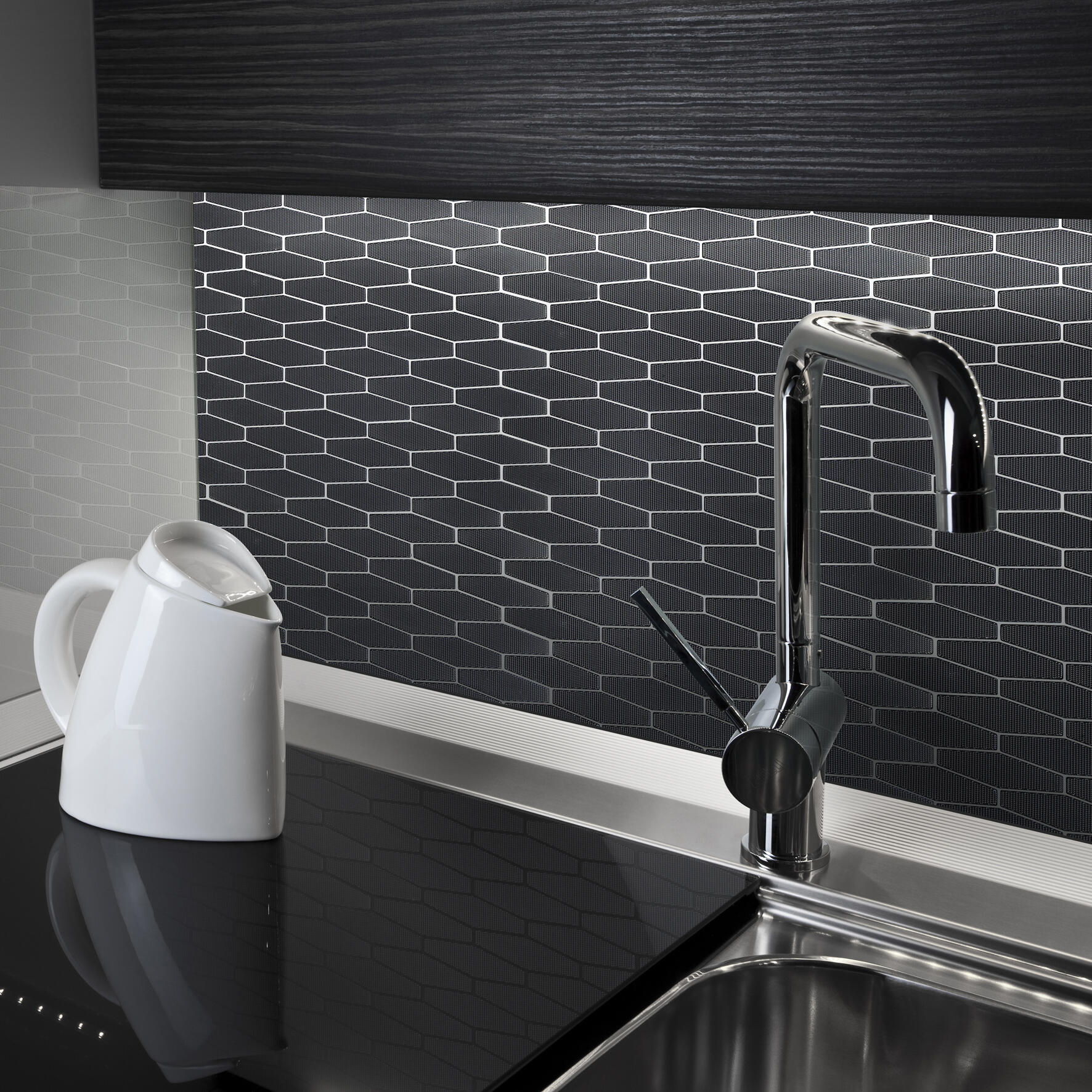 Mosaïque mur Hexagones verre noir 30 x 30 cm MAT INTER | Leroy Merlin