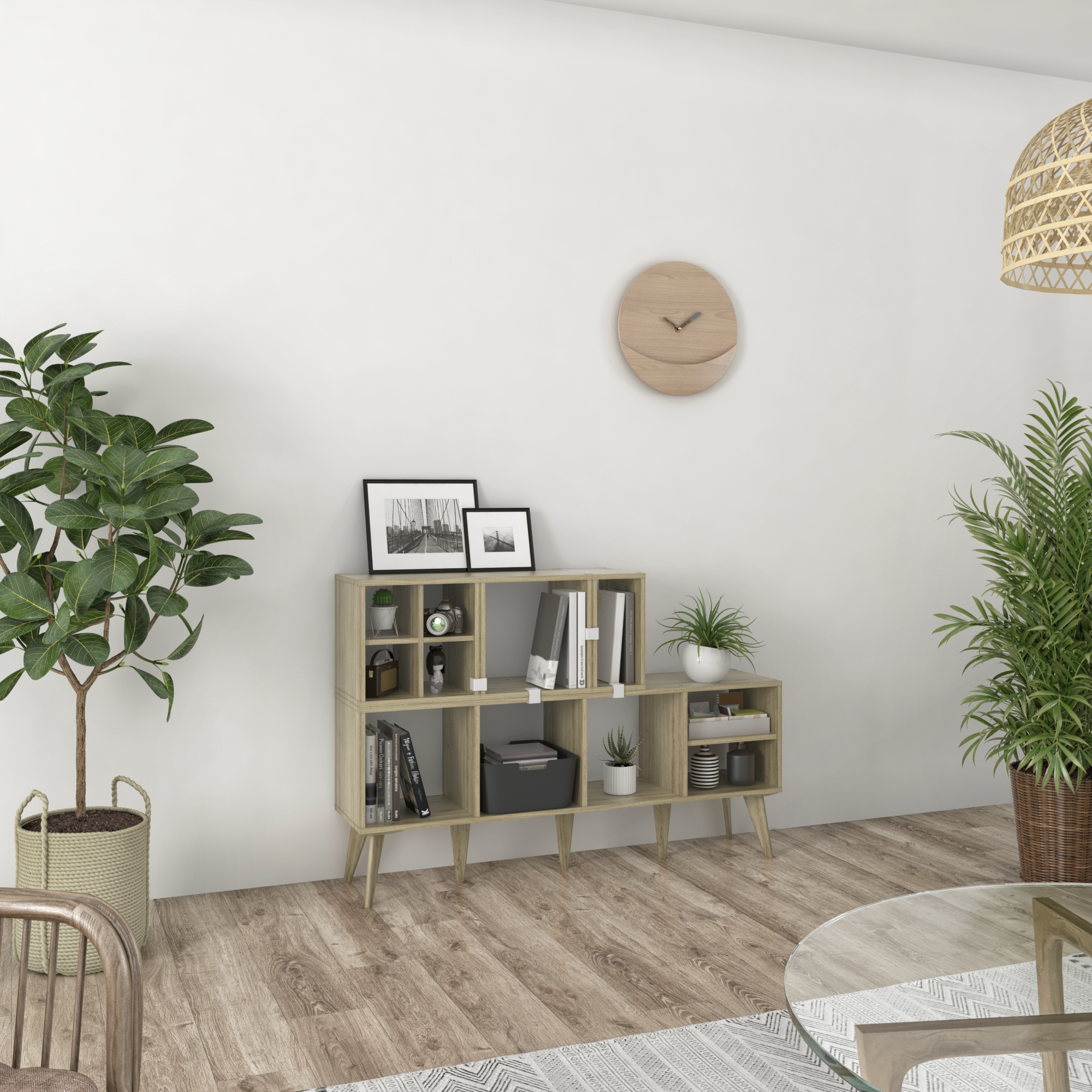 Meuble de rangement SPACEO Kub, façade blanc / caisson chêne H.93 x l ...