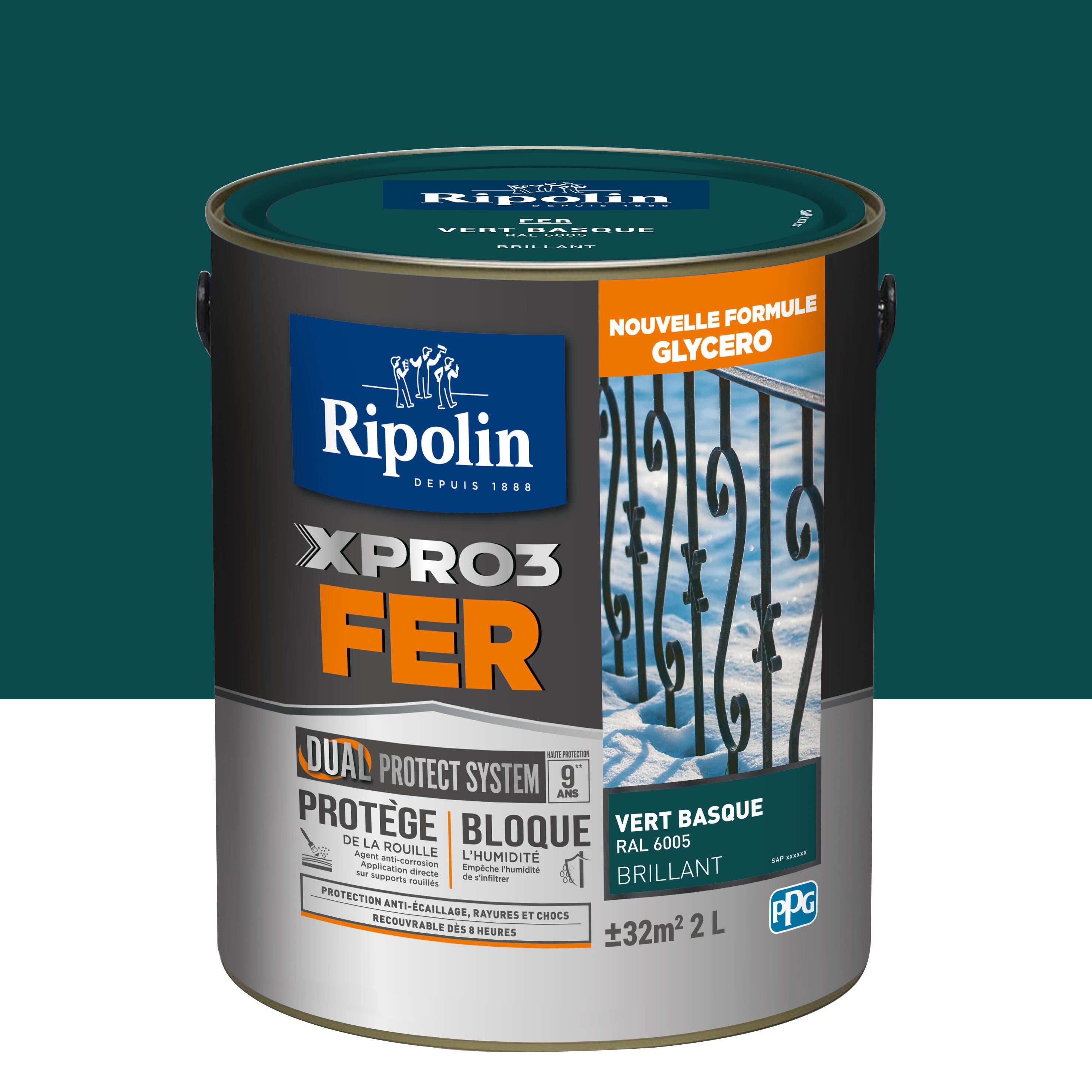 Peinture extérieure fer Xpro3 RIPOLIN vert basque brillant 2l | Leroy ...