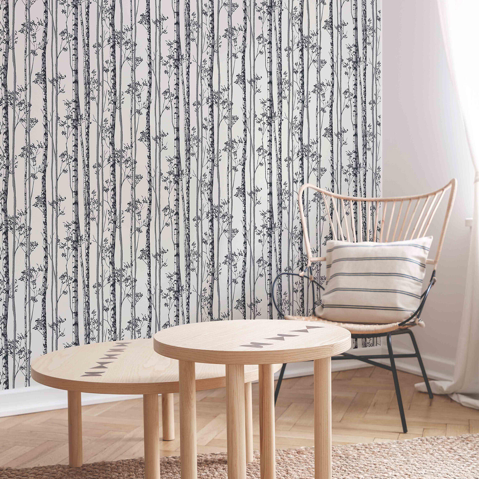 Papier peint intissé Bouleaux noir et blanc | Leroy Merlin