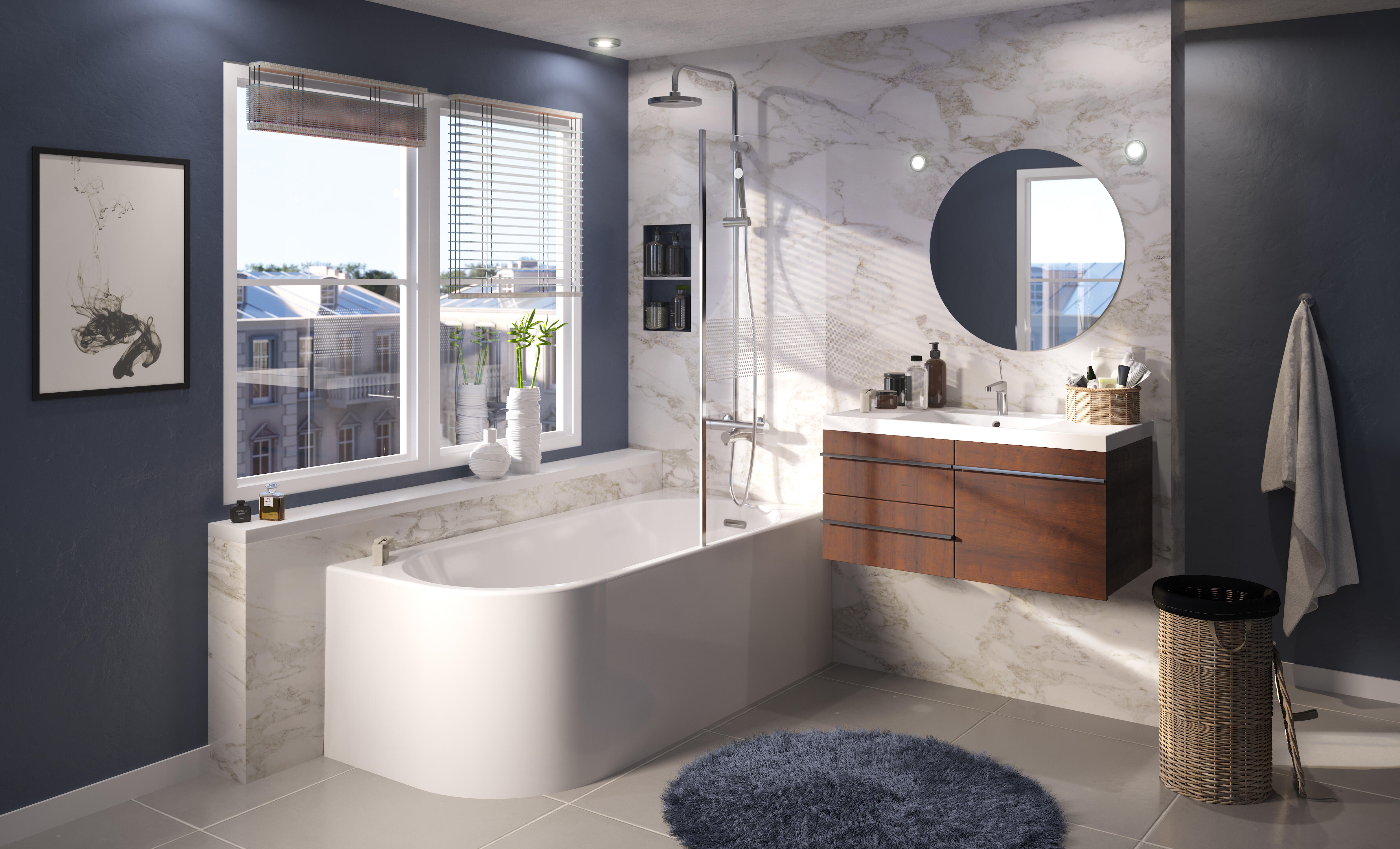 Baignoire semi-îlot l.75 x L.160 cm blanc Sophia version droite, BALNEO | Leroy Merlin