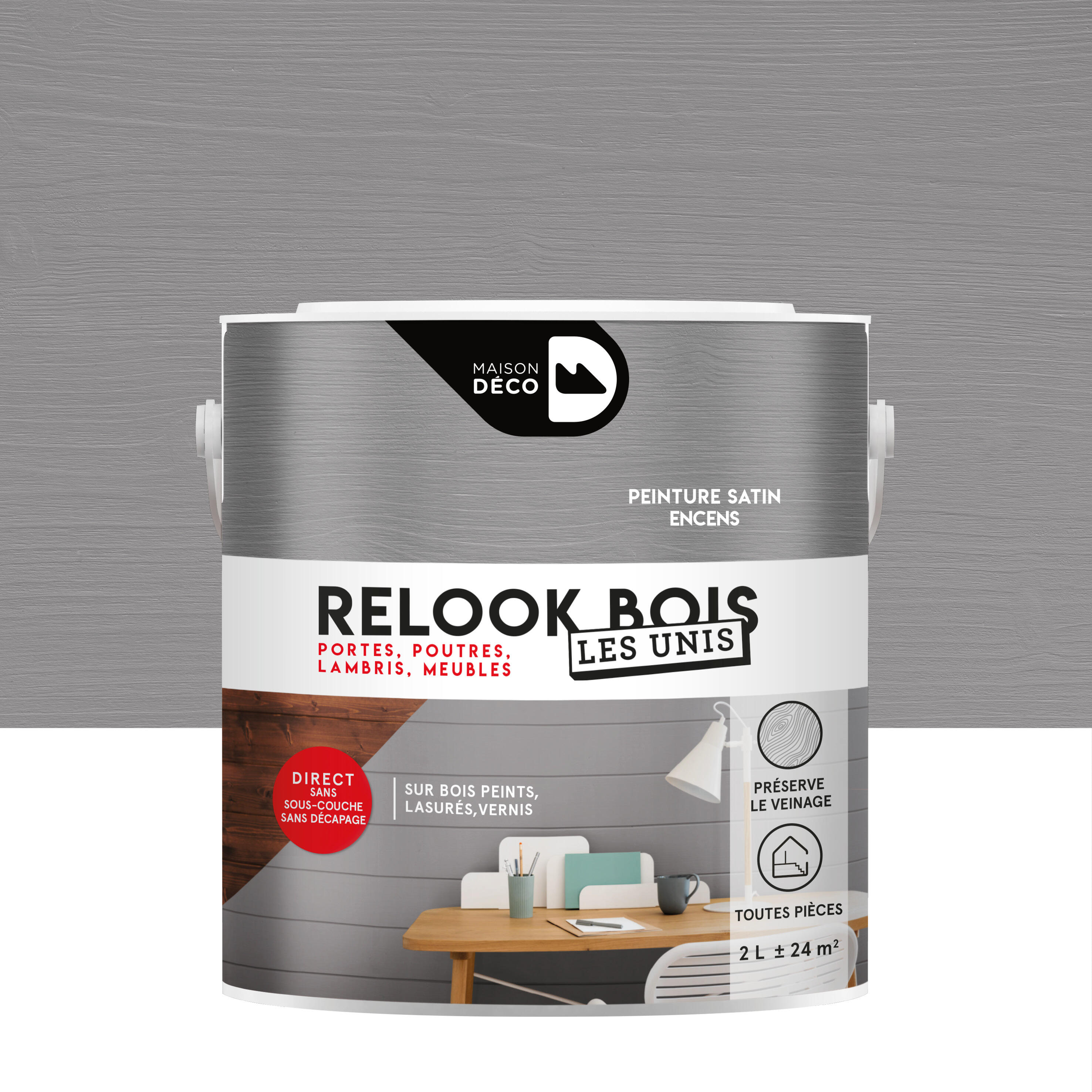 Peinture Relook bois MAISON DECO, encens satiné, 2 l | Leroy Merlin
