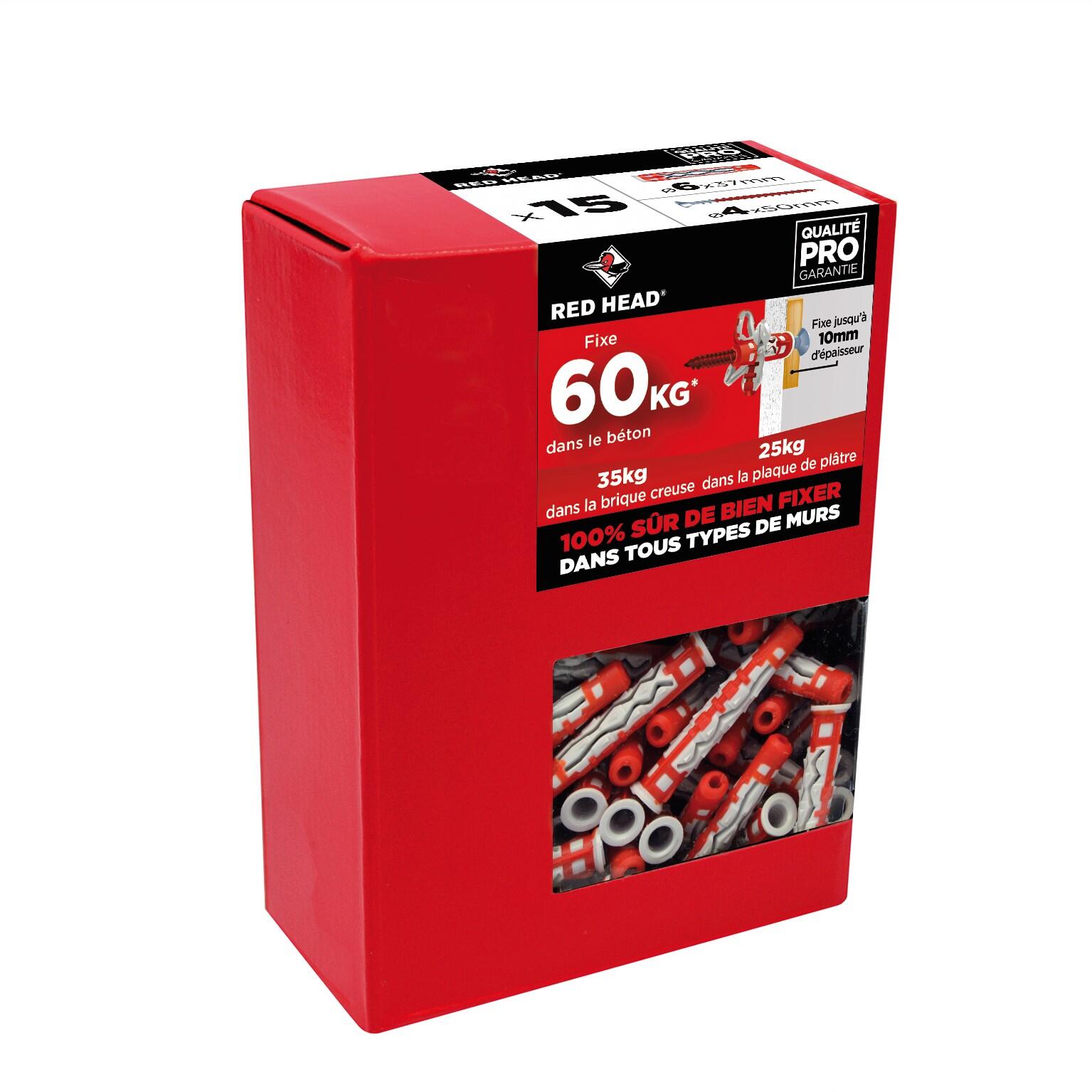 Lot de 40 Cheville pour tout type de mur mx gamme couleur RED HEAD, Ø6 ...