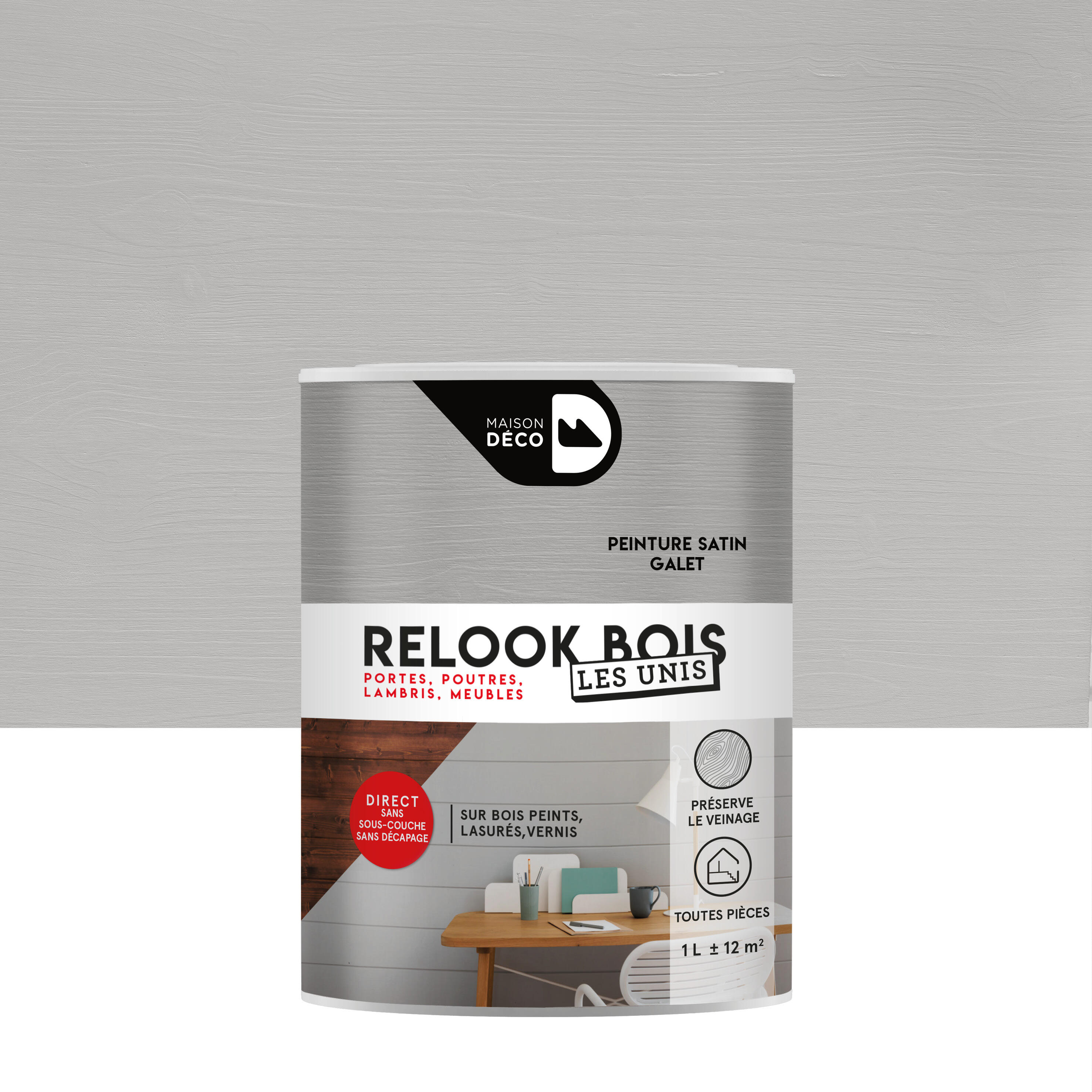 Peinture Relook bois MAISON DECO, galet satiné, 1 l | Leroy Merlin
