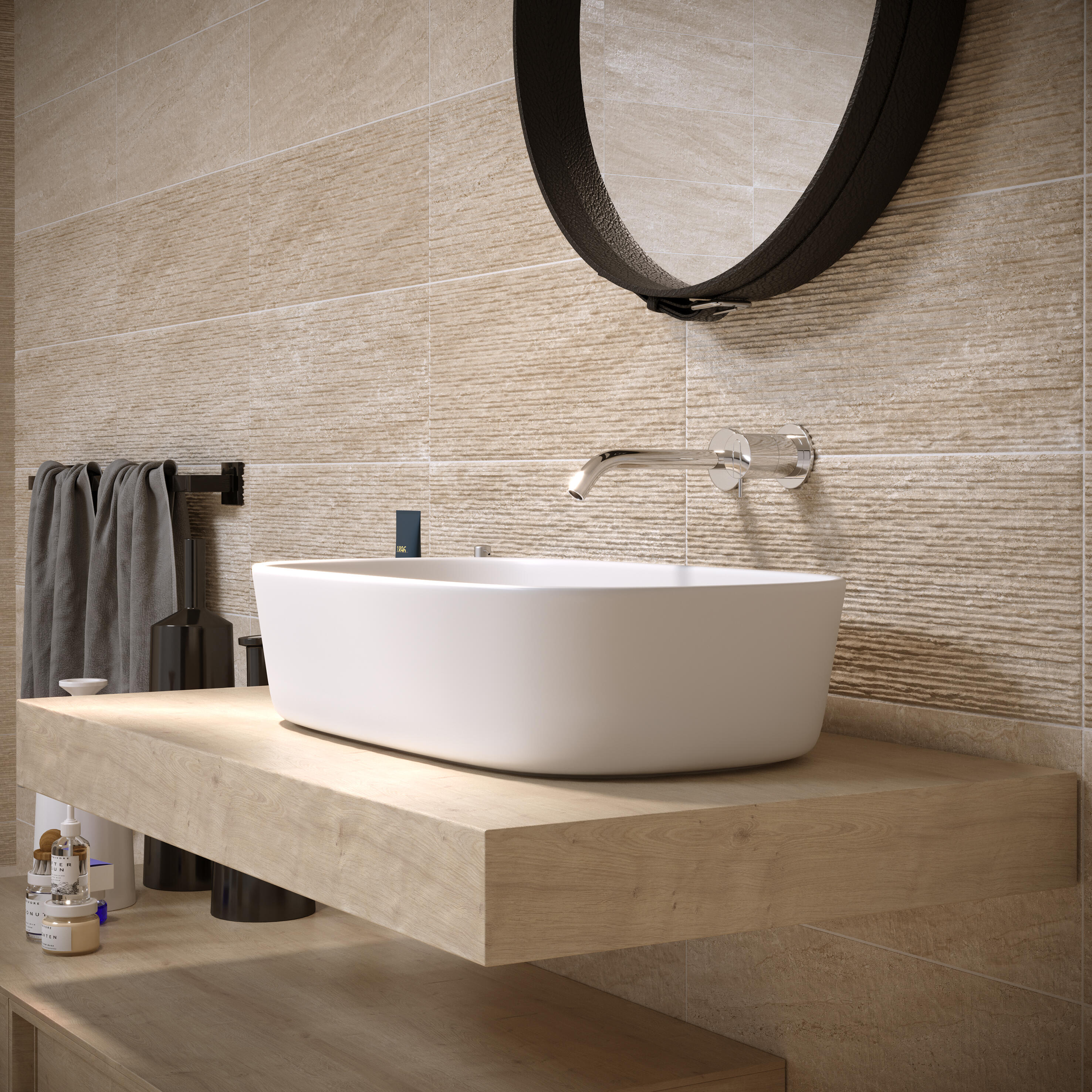 Carrelage mur intérieur effet pierre beige 3d Lithos l.20 x L.50 cm ...