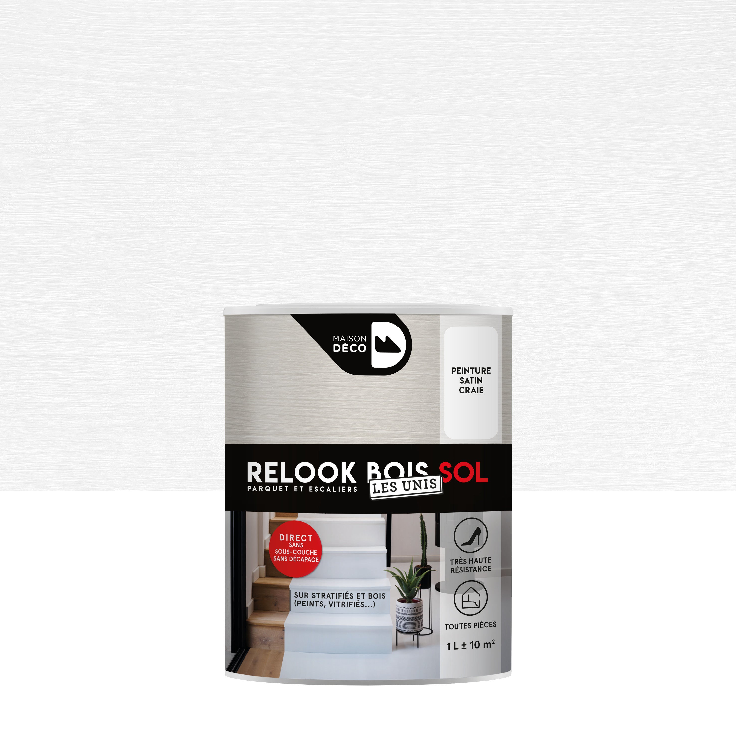 Peinture sol bois Relook bois MAISON DECO craie satiné 1L | Leroy Merlin