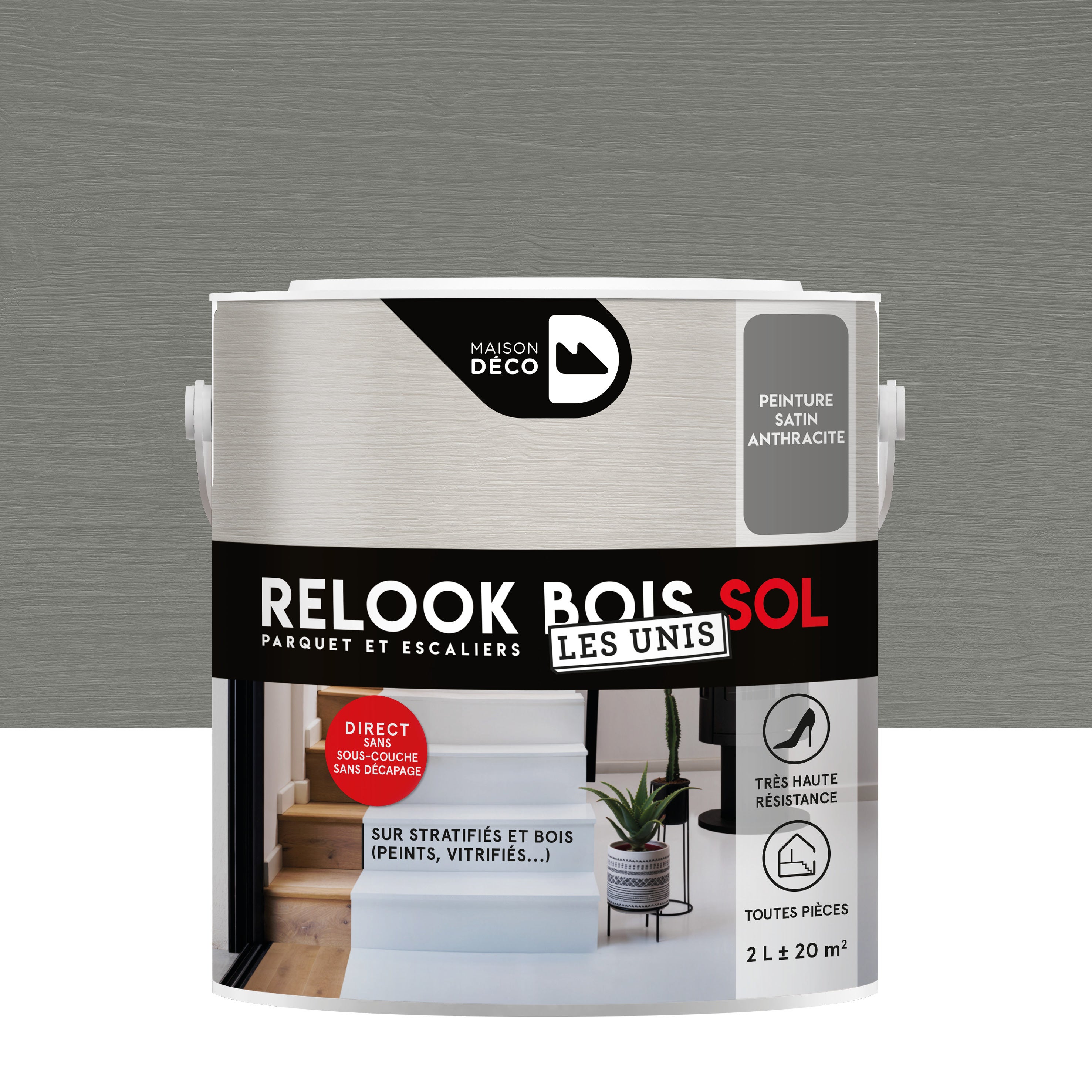 Peinture sol bois Relook bois MAISON DECO anthracite satiné 2L | Leroy ...
