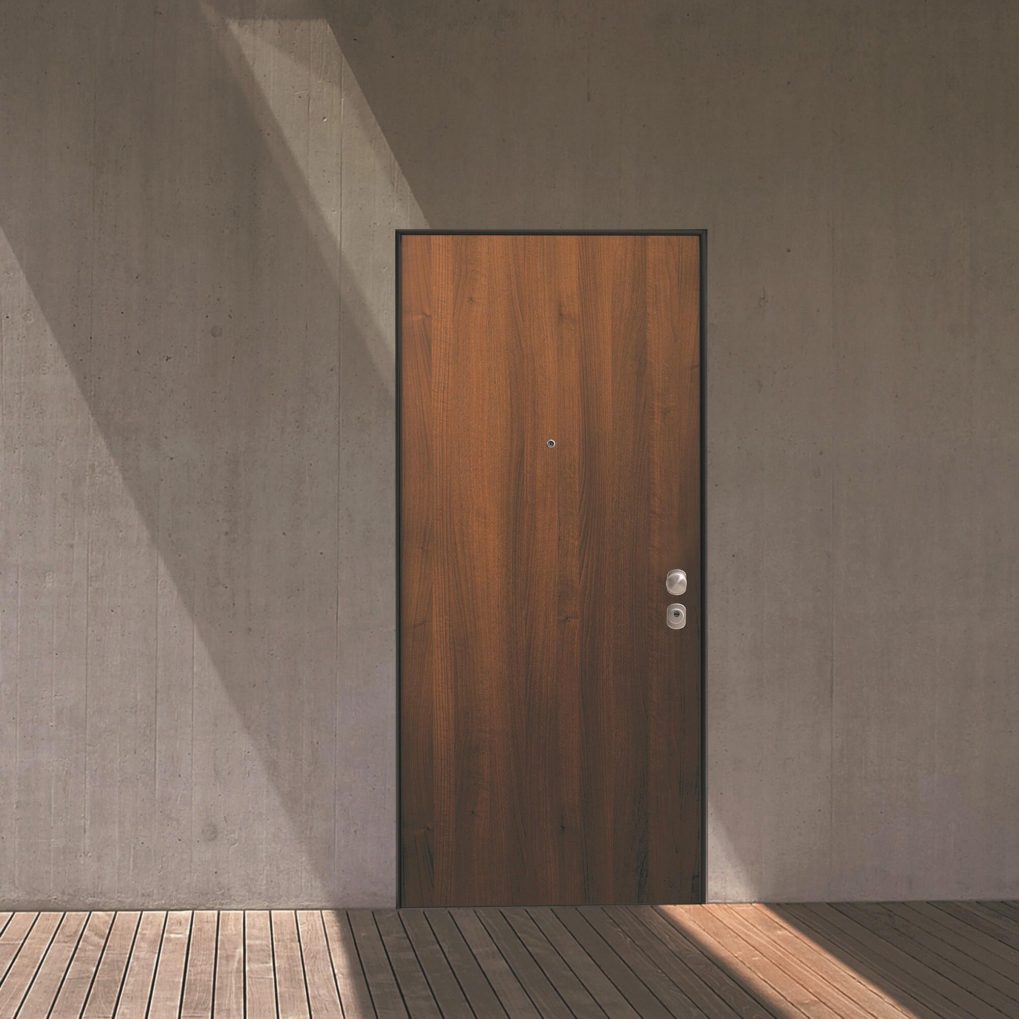 Porta blindata YALE Ghepard L 90 x H 210 cm noce scuro apertura ...