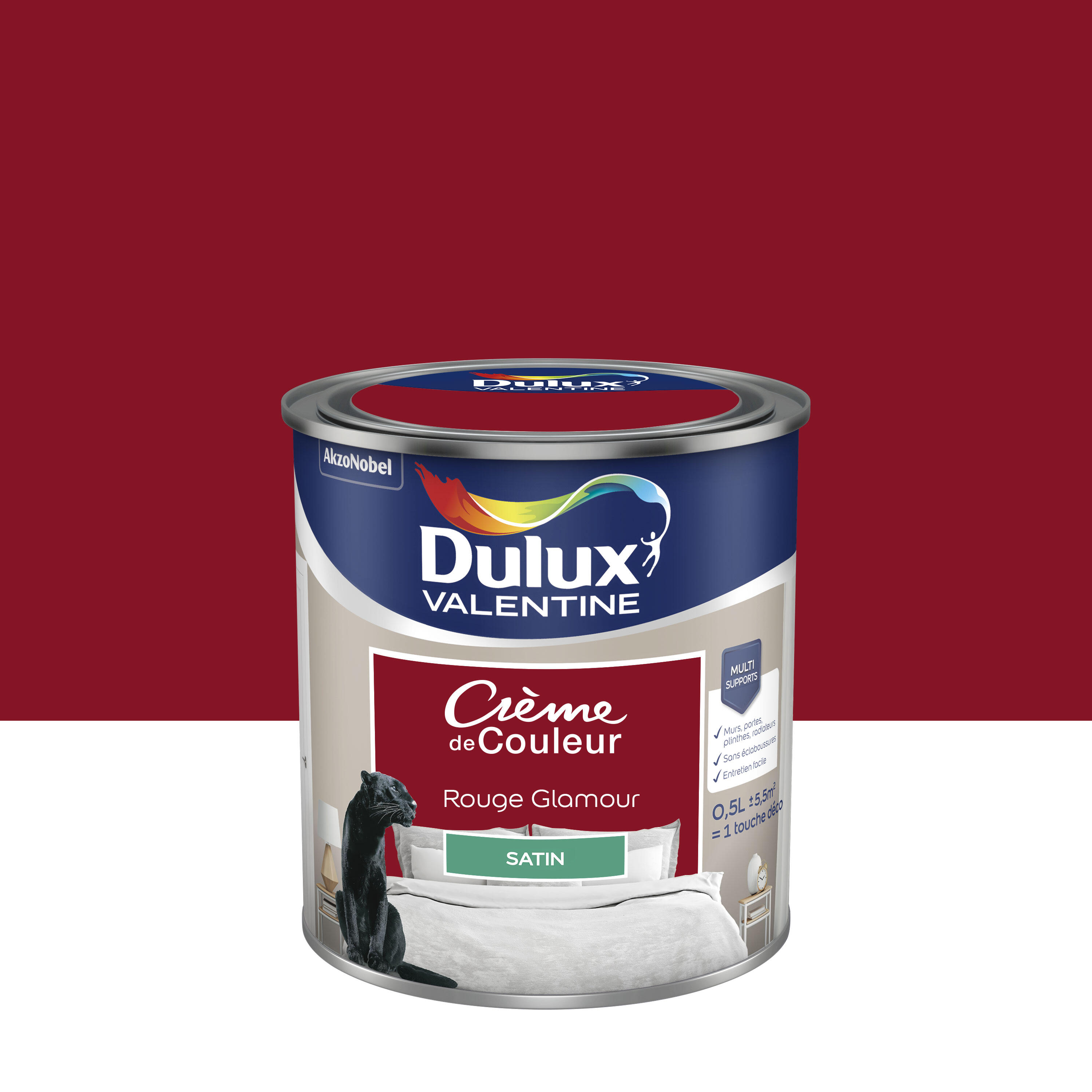 Peinture mur, boiserie rouge glamour satin DULUX VALENTINE Crème de ...