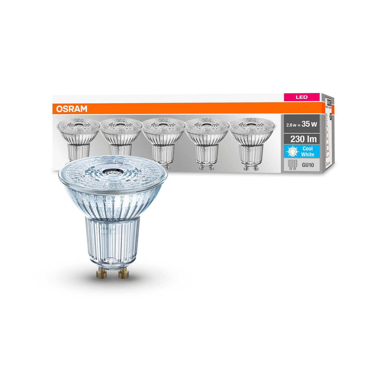 Lot de 5 ampoules led GU10, 230Lm = 35W, blanc neutre, OSRAM | Leroy Merlin