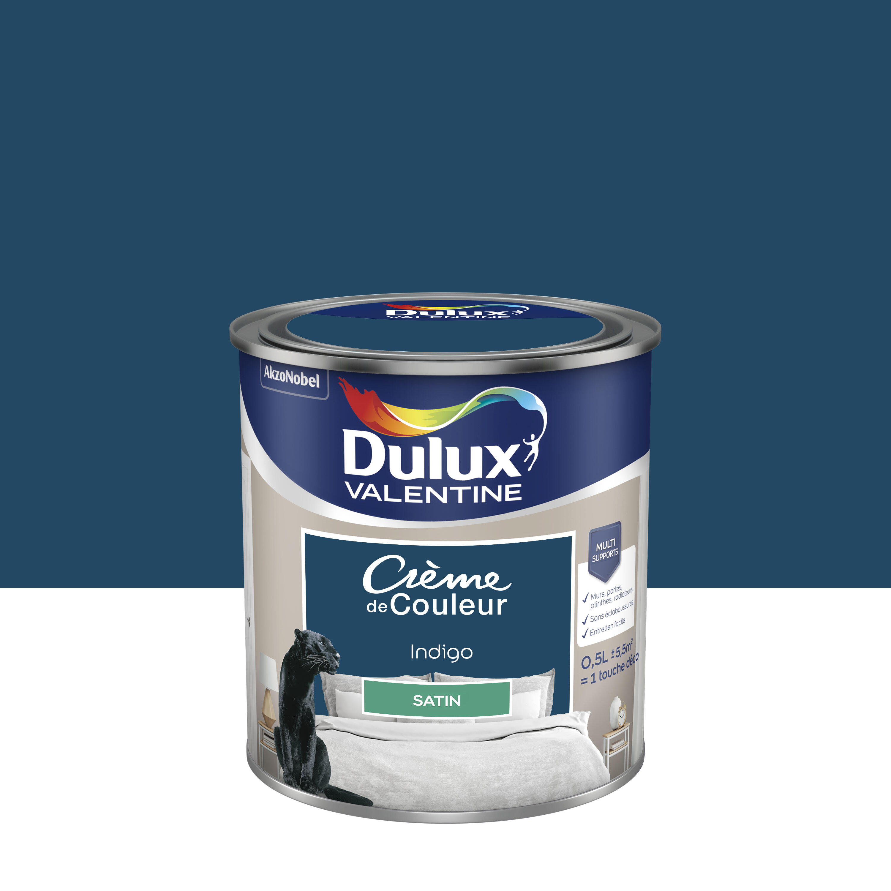 Peinture mur, boiserie bleu indigo satin DULUX VALENTINE Crème de ...