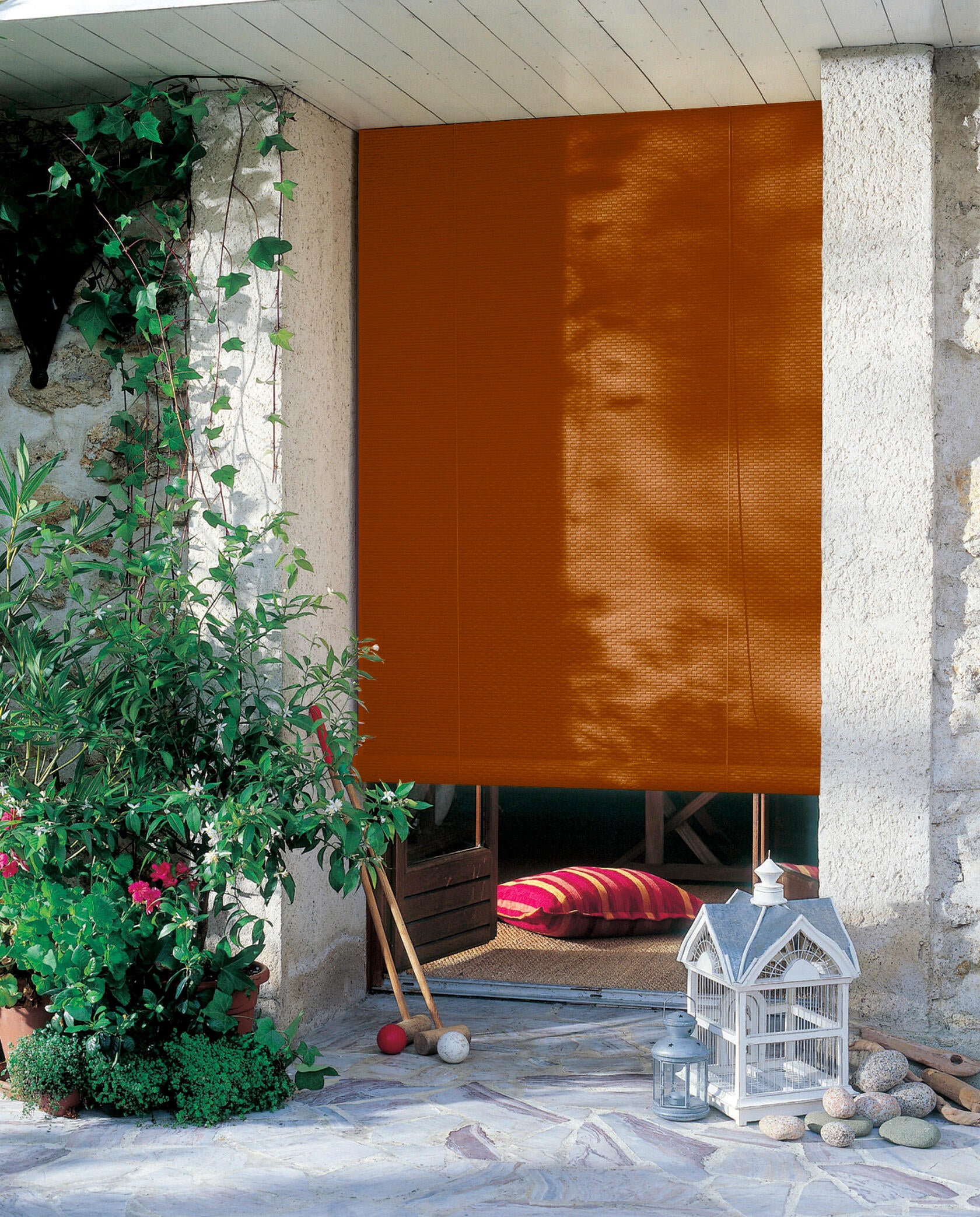 Store enrouleur occultant Bois tissé orangé, l.130 x H.220 cm, BALLAUFF ...