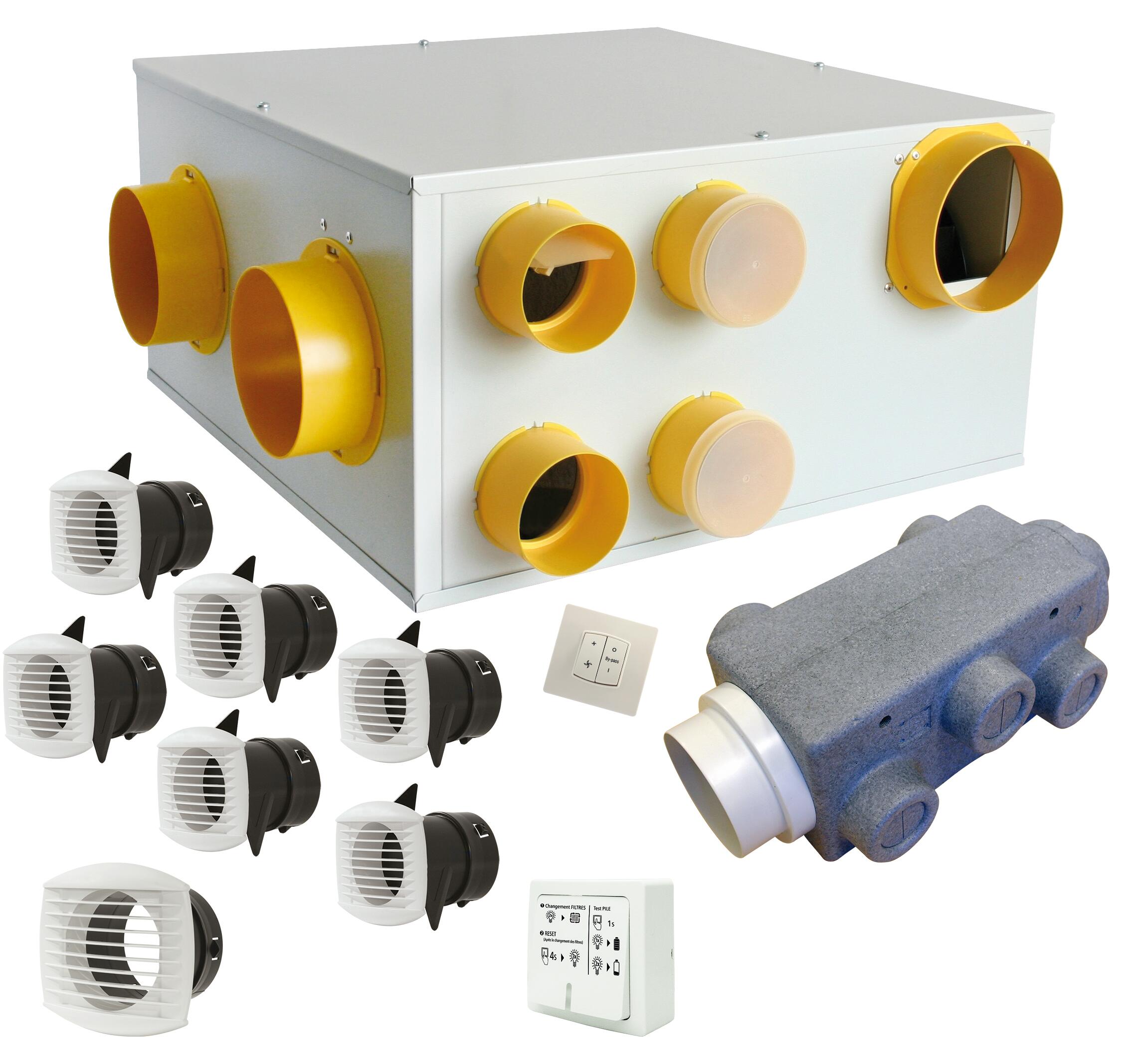 Kit VMC double flux double flux moyen rendement AUTOGYRE Twin air df70 ...