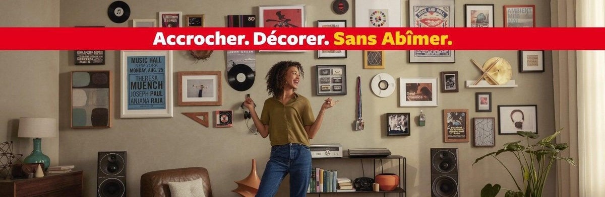 Languette adhesive fixation tableau assortiment 8M + 16L, blanc, COMMAND 3M