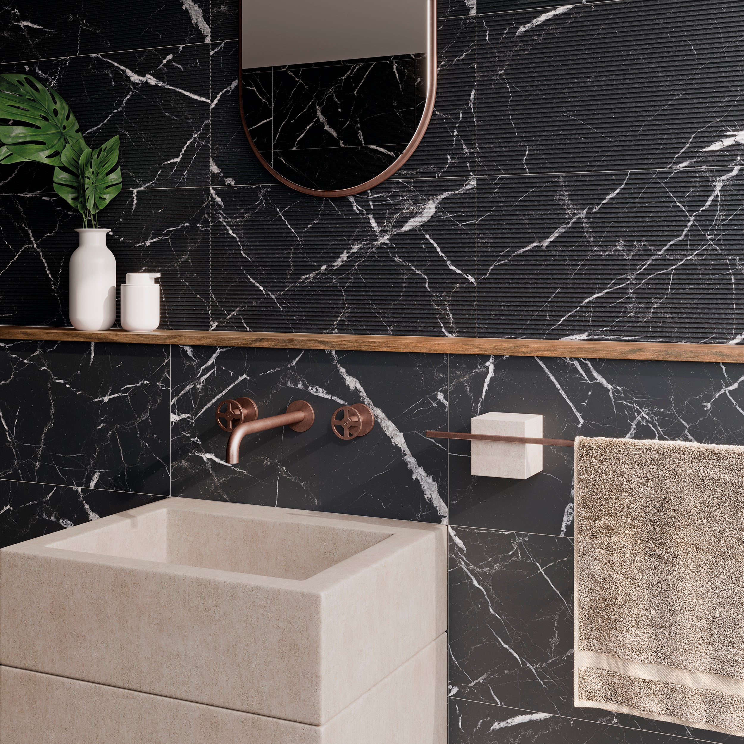 Carrelage mur intérieur / sol intérieur effet marbre noir Soft mate l ...