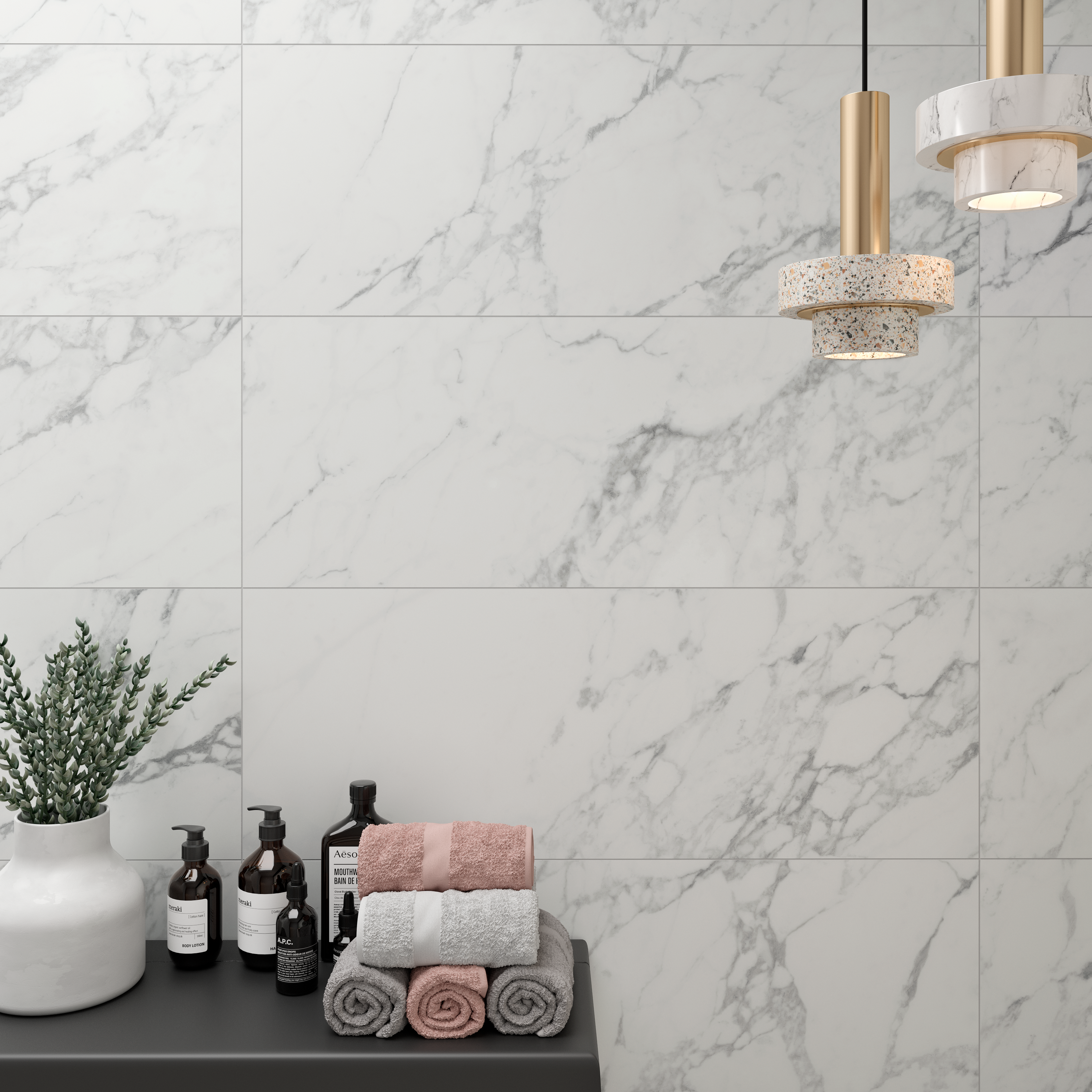 Azulejo cerámico Storm efecto mármol blanco marble 33.3x90 cm ARTENS ...
