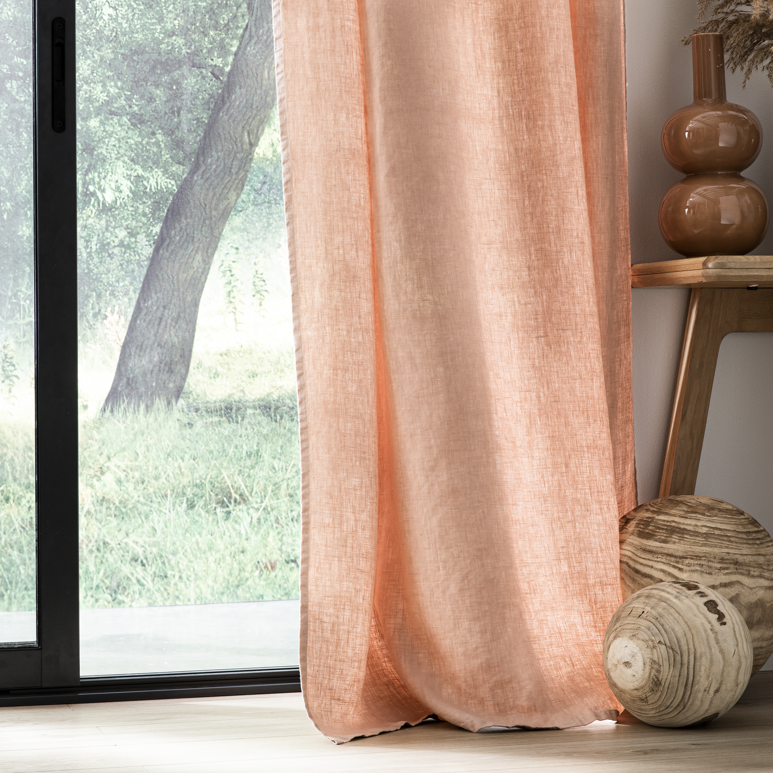 Rideau Danae, 100% lin lavé rose l.140 x H.280 cm, INSPIRE | Leroy Merlin