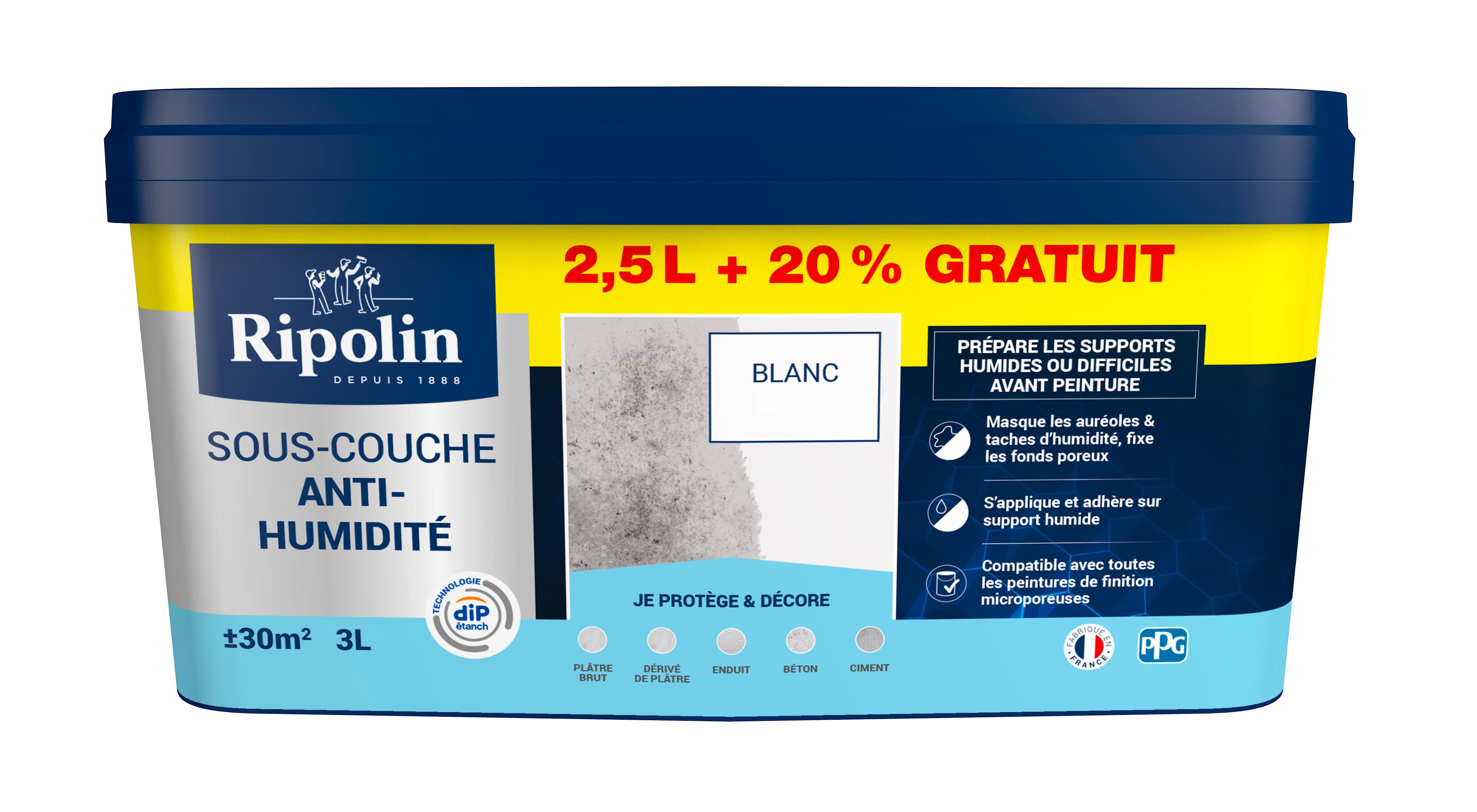 Sous-couche mur Anti humidité RIPOLIN blanc 2.5L+20% gratuit | Leroy Merlin