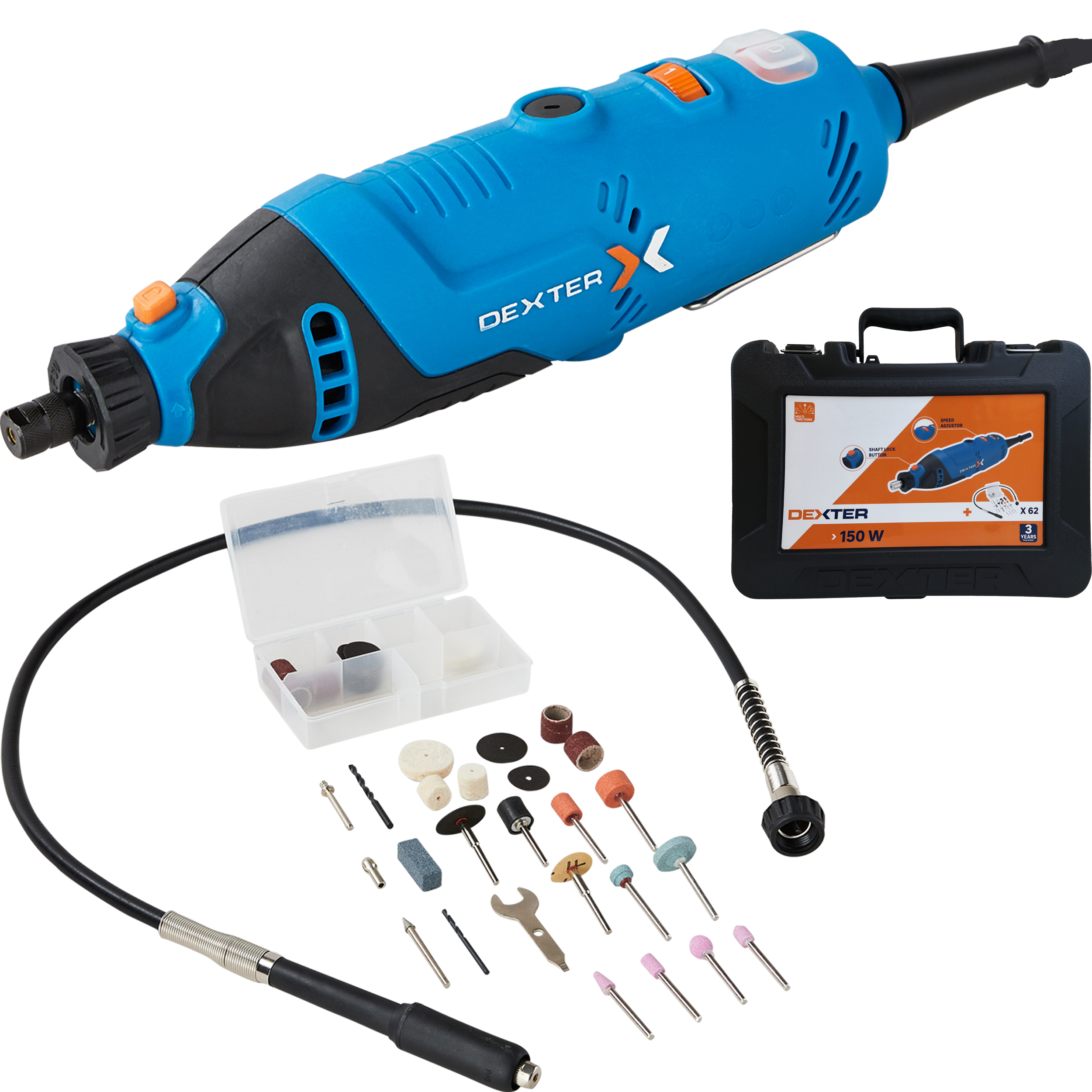 Mini szlifierka 150 W + 62 akcesoria DEXTER - Leroy Merlin