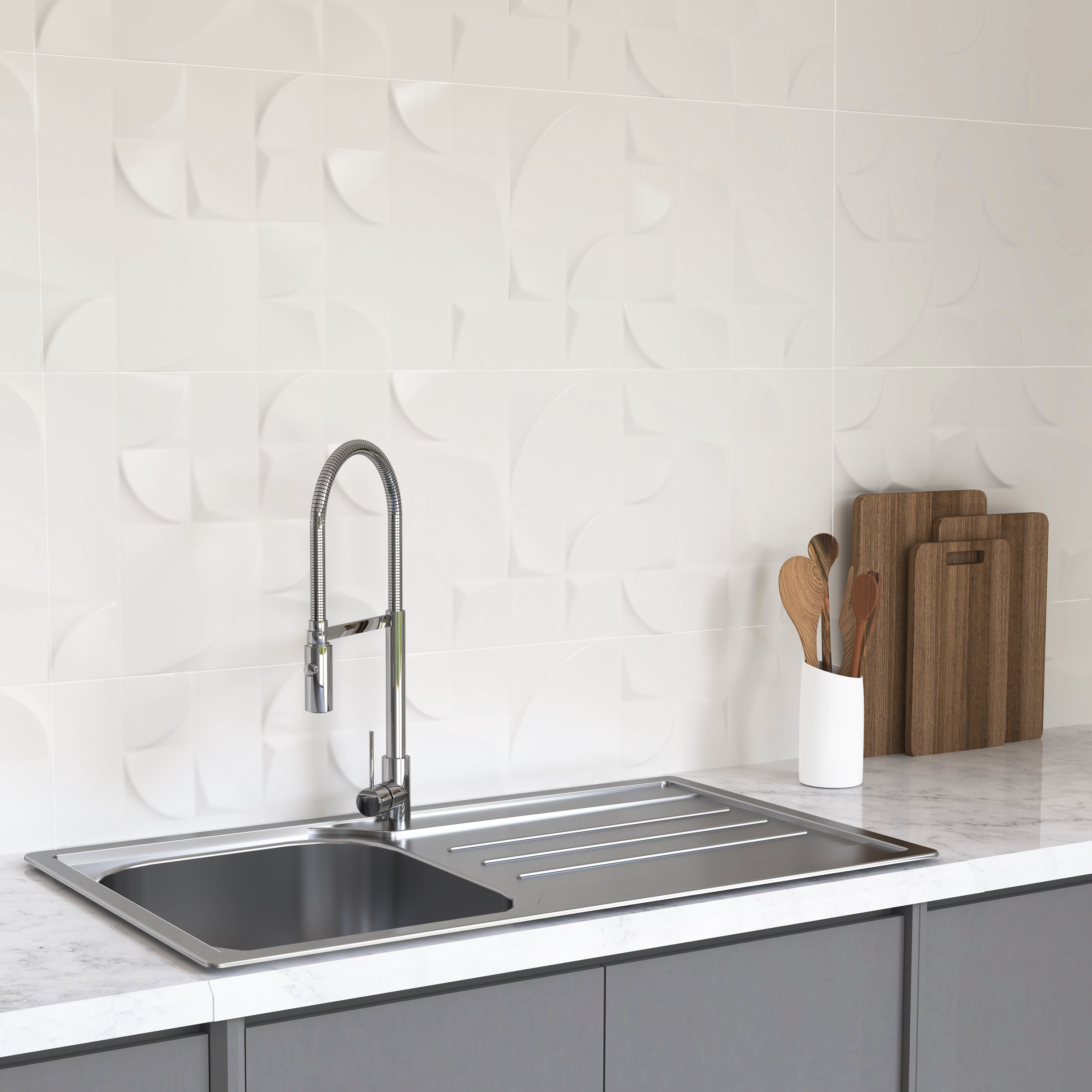 Azulejo cerámico Arctic White efecto blanco brillo 3d moon 30x90 cm ...