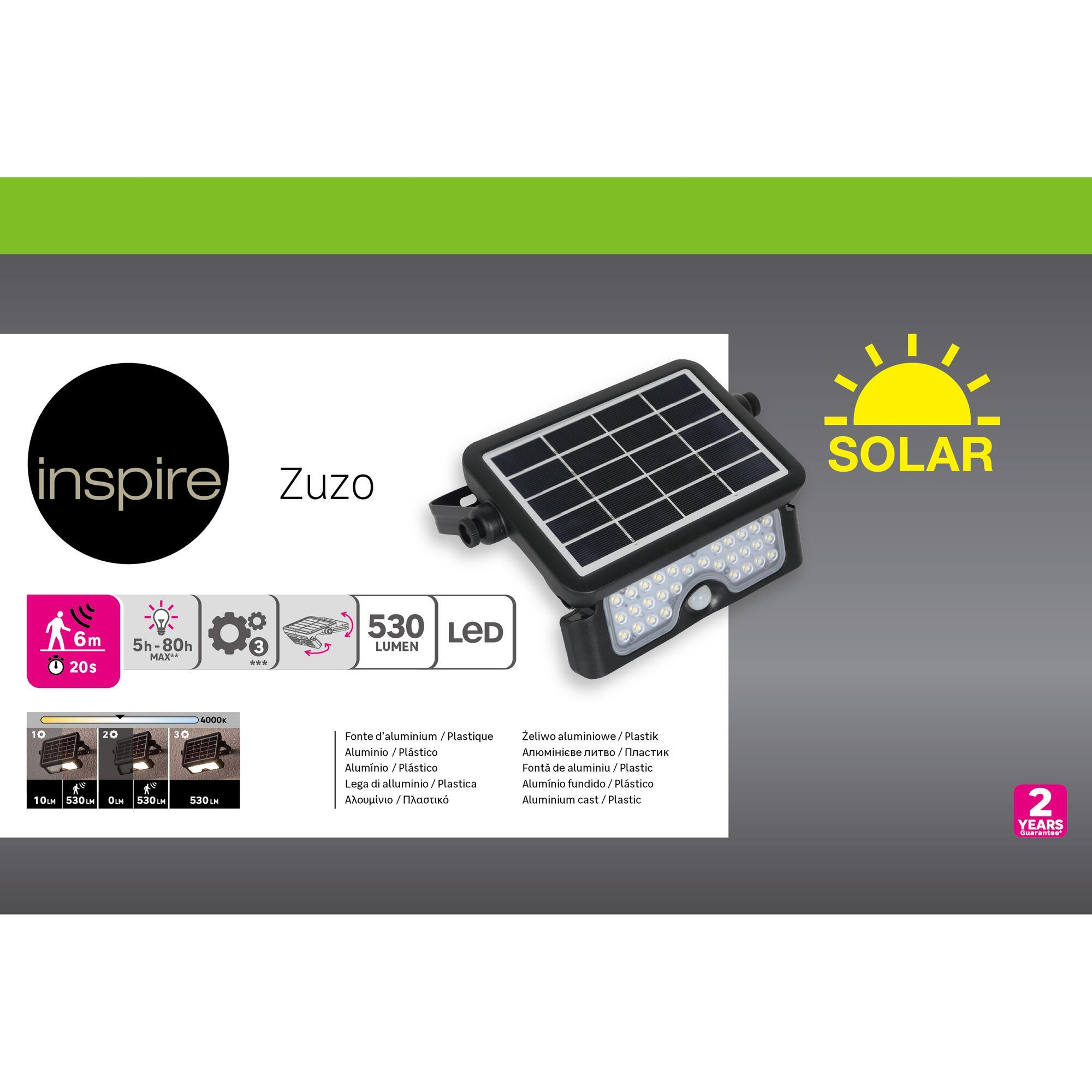 Proiettore solare Zuzo nero IP44 530 Lumen ad intensità regolabile ...