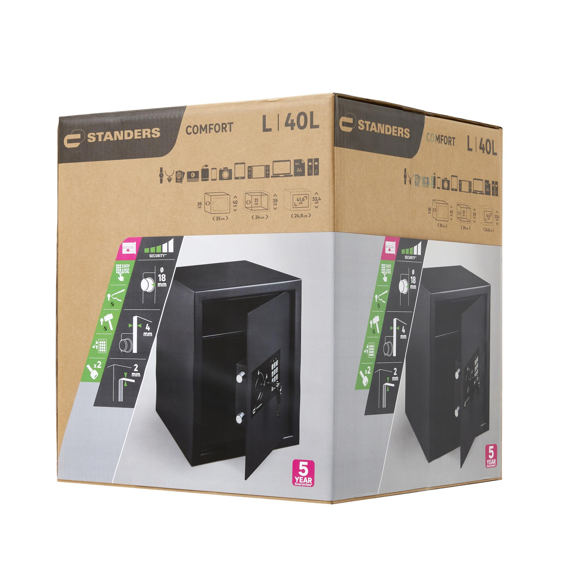 Caja fuerte superf STANDERS L2, digital + llave de emergencia, 40L ...