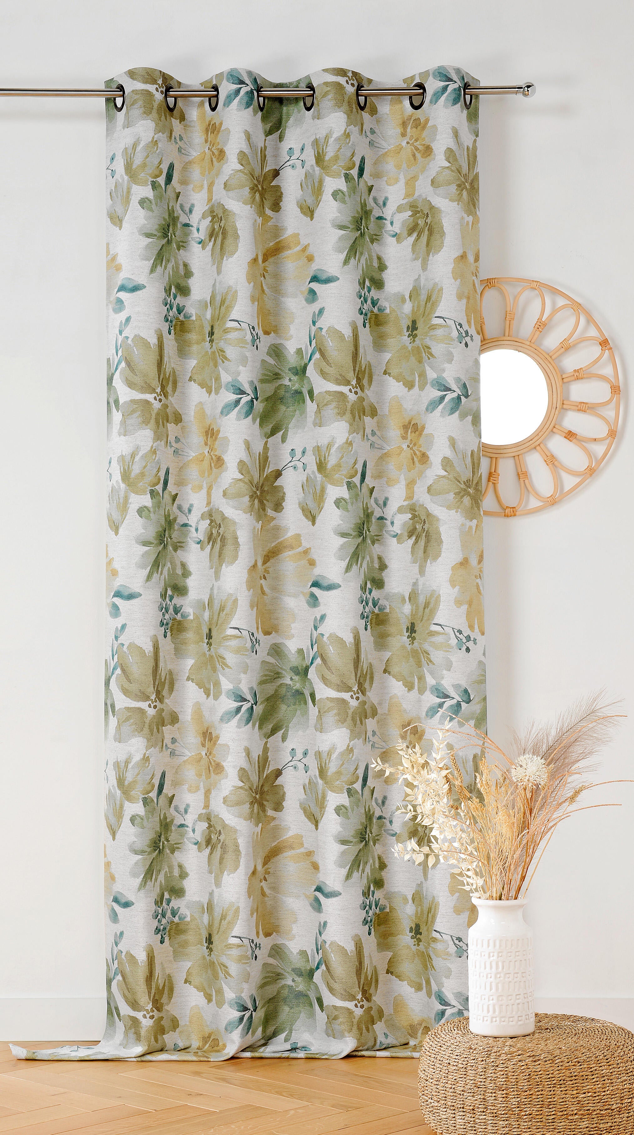 Rideau Aquarelle, vert l.145 x H.260 cm | Leroy Merlin