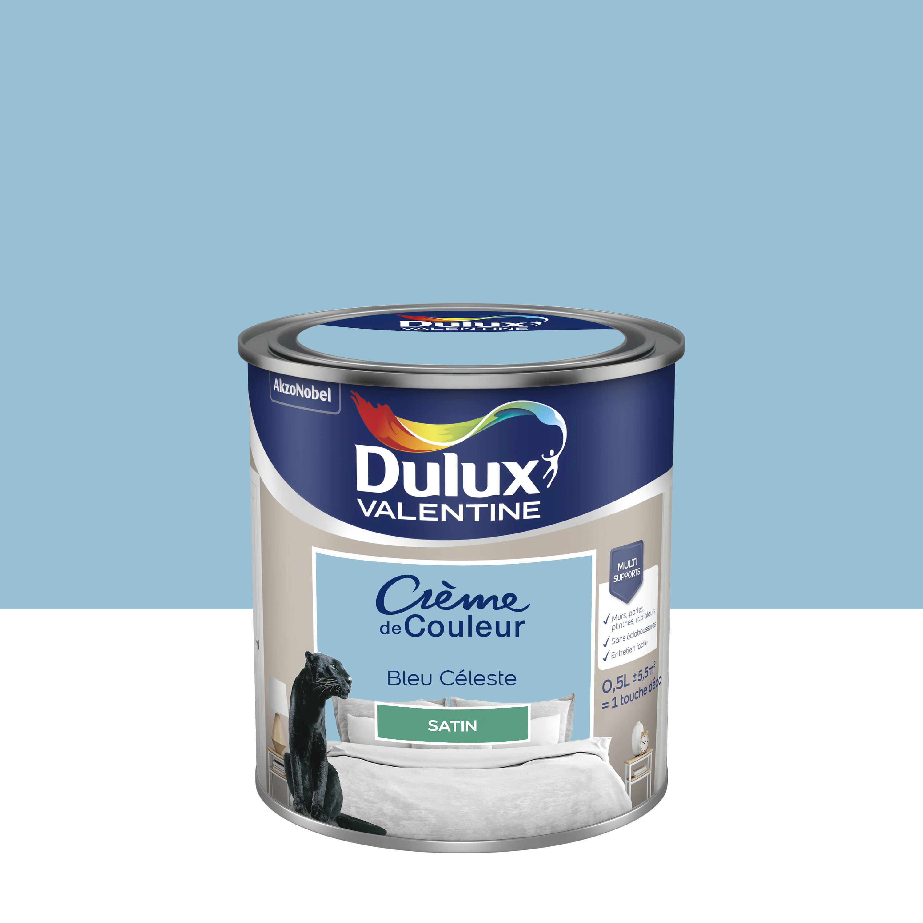 Peinture mur, boiserie bleu céleste satin DULUX VALENTINE Crème de ...