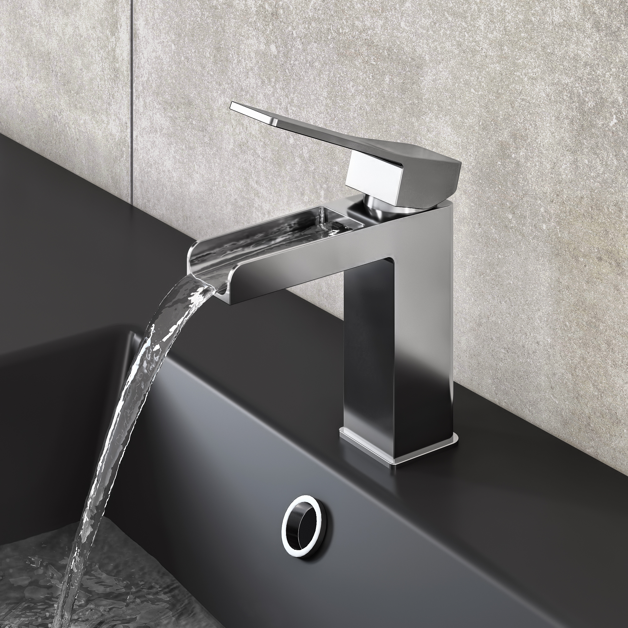 Rubinetto per lavabo a canna media getto a cascata d'acqua Studio ...