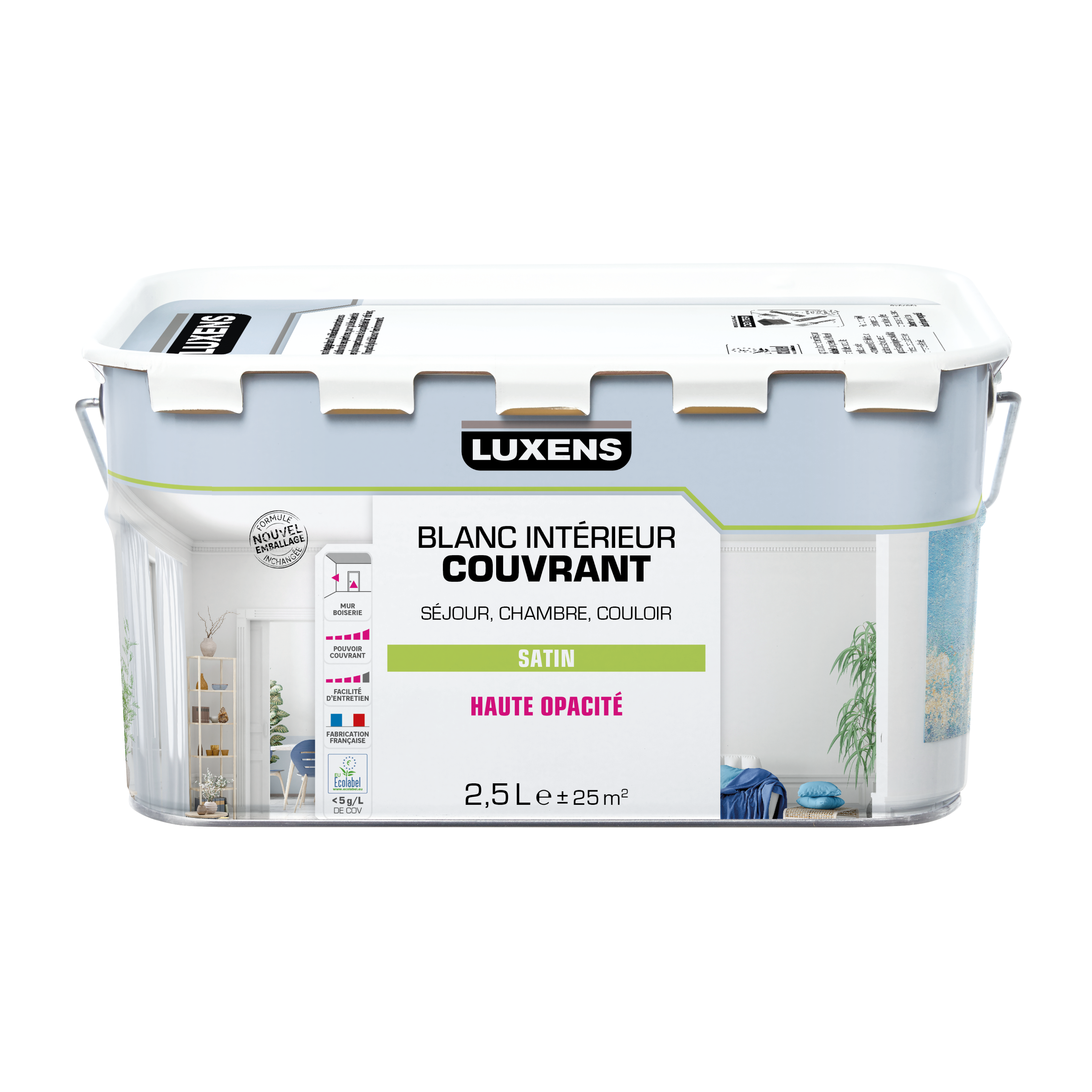 Peinture mur, boiserie blanc satin LUXENS Couvrant 2.5L | Leroy Merlin