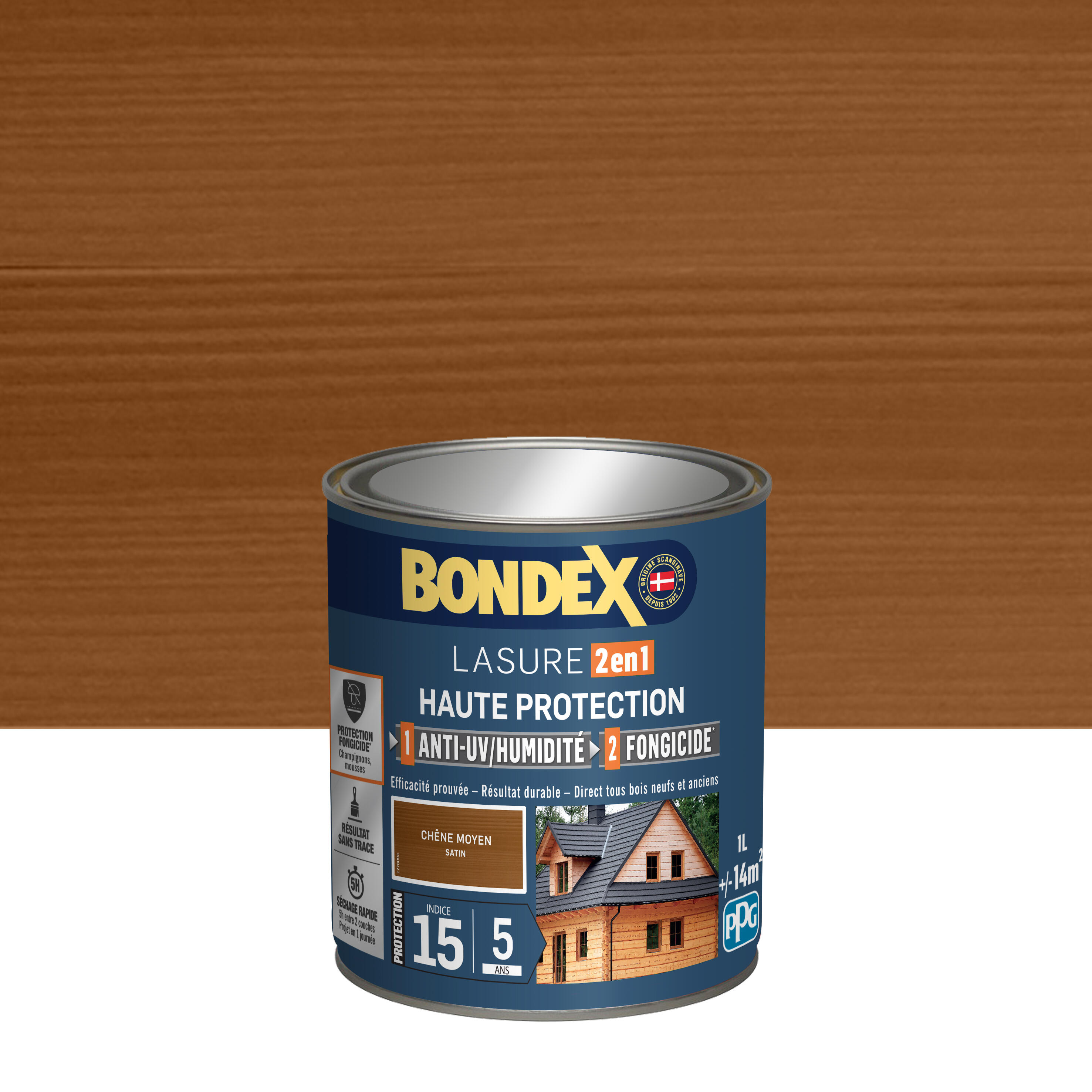 Lasure BONDEX 2en1 haute protection 5 ans chêne moyen satiné 1 l ...