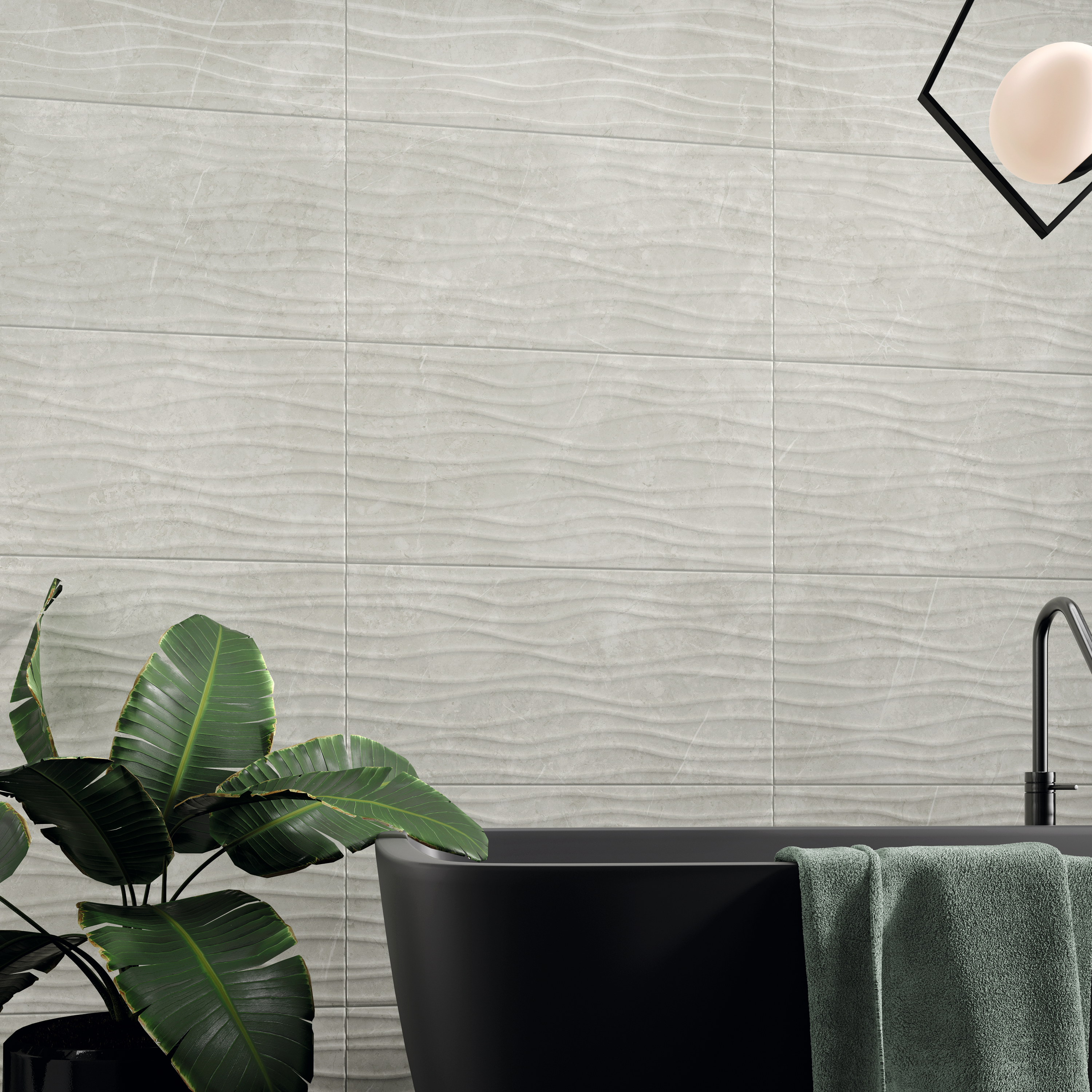 Azulejo cerámico Santorini efecto relieve gris 3D brillo 30x60 cm ...