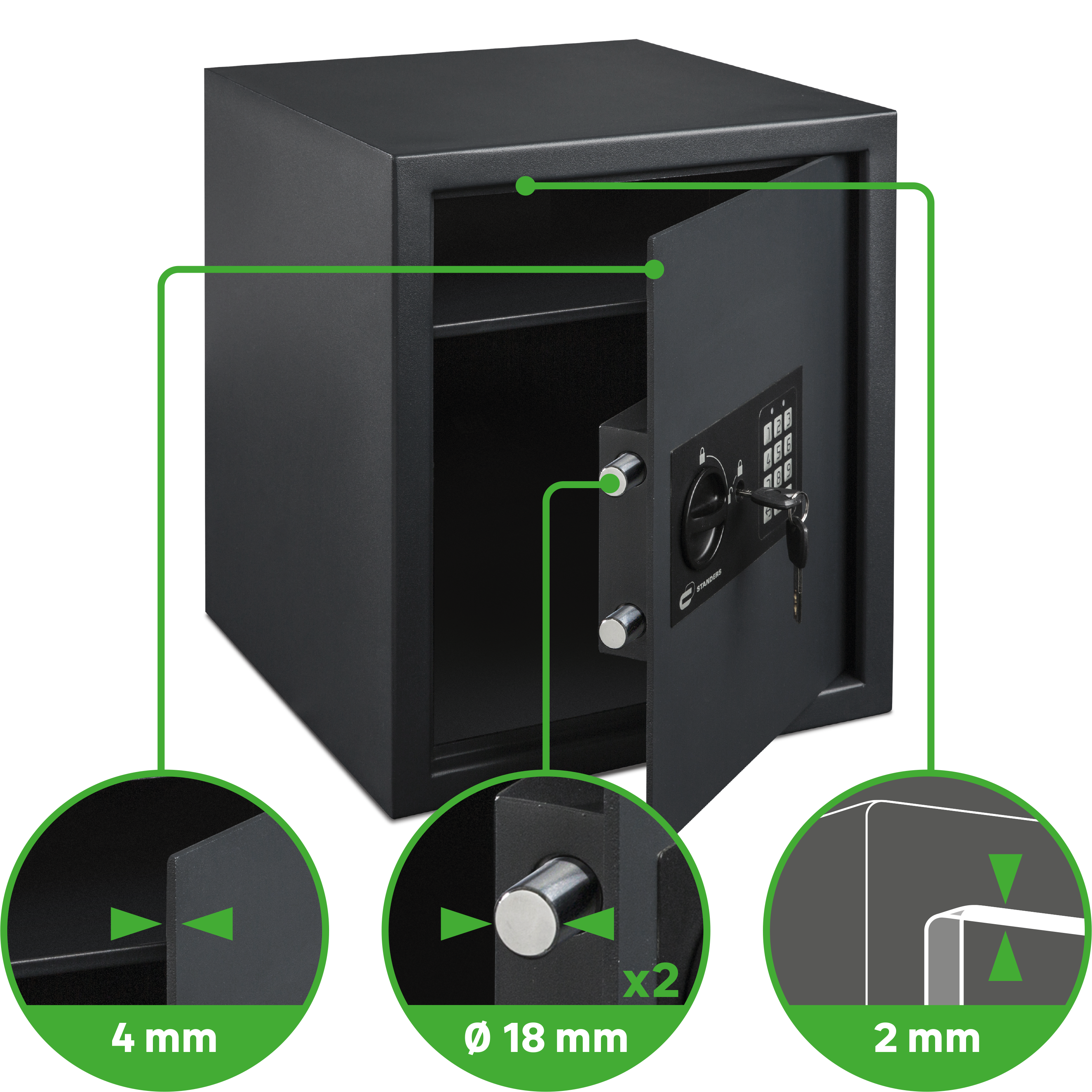 Caja fuerte superf STANDERS L2, digital + llave de emergencia, 40L ...
