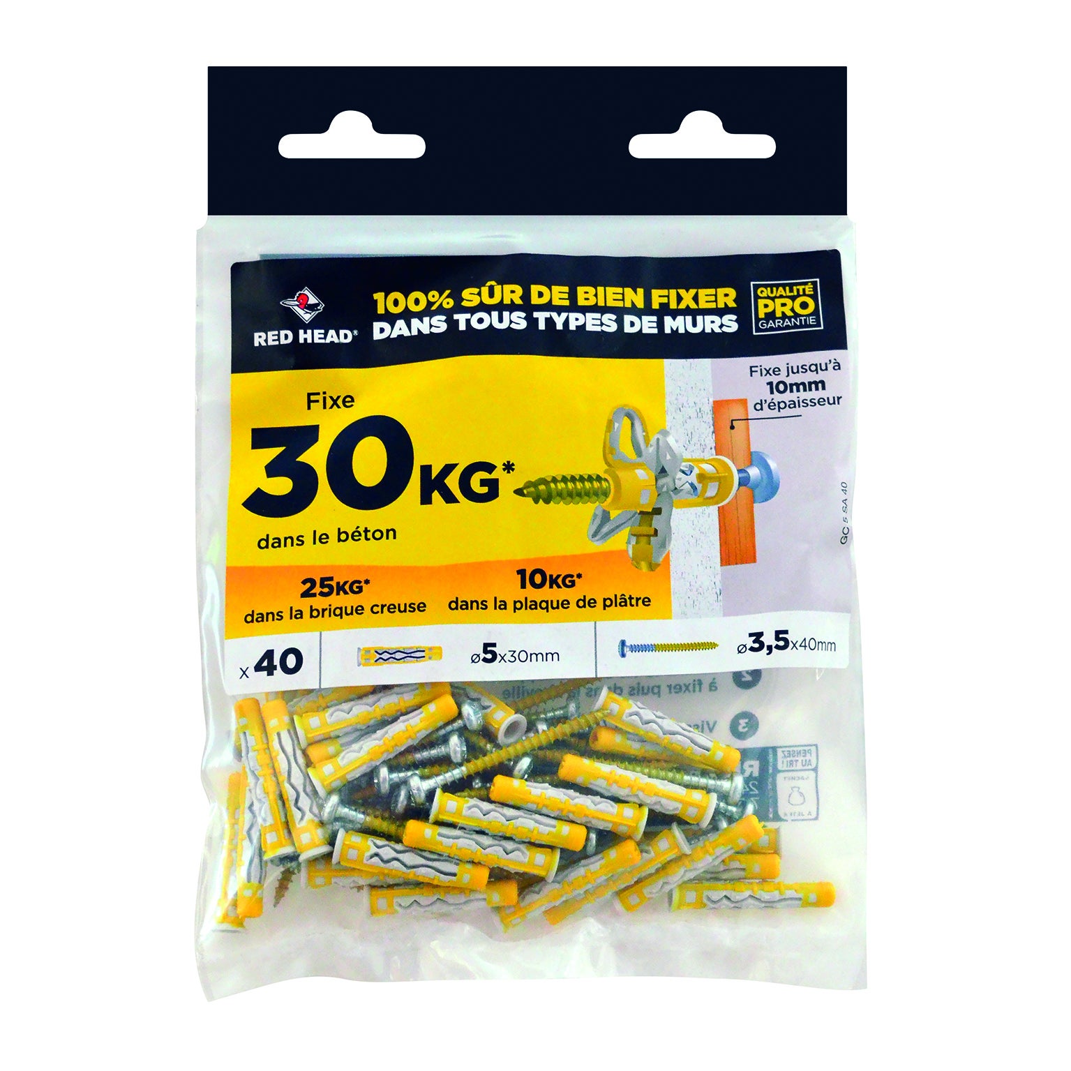 Lot de 40 Cheville pour tout type de mur mx gamme couleur RED HEAD, Ø5 ...