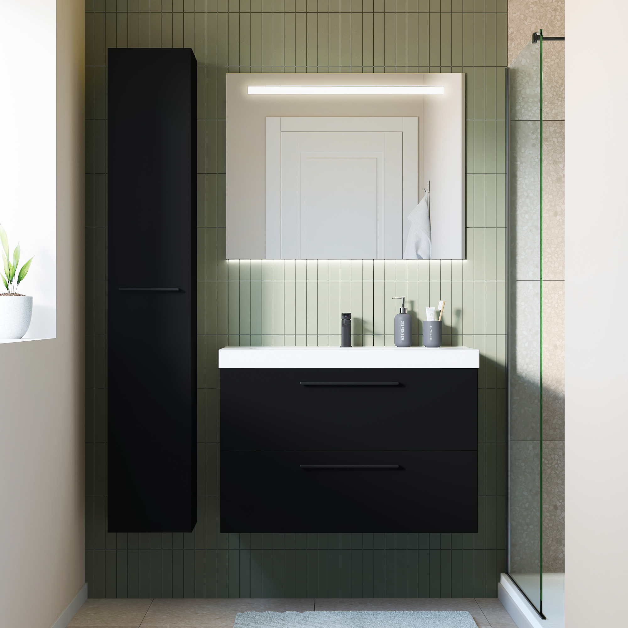 Meuble simple vasque, 2t l.90 x H.58 x P.46 cm, noir mat, Remix | Leroy Merlin