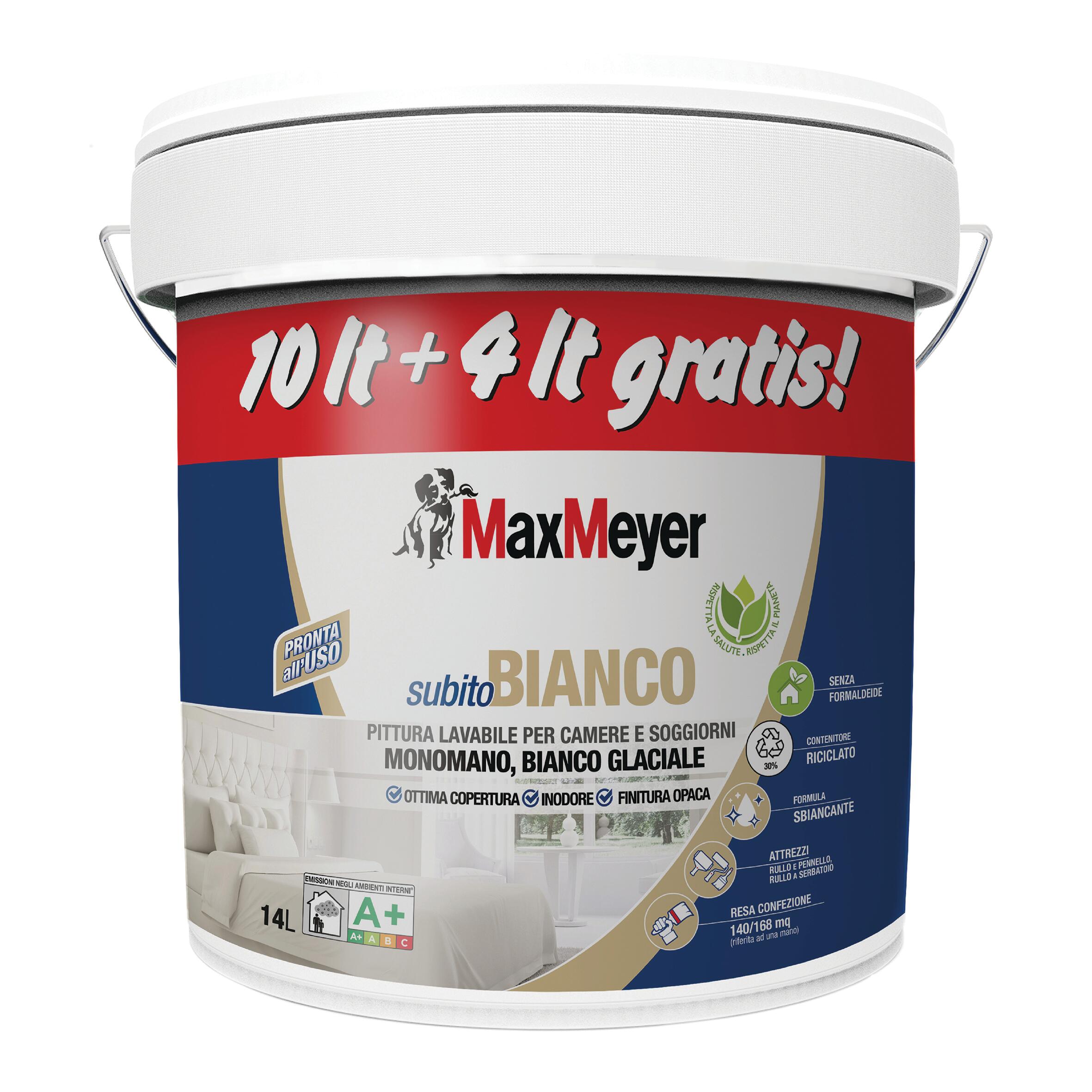 Pittura per interni lavabile, MAXMEYER Subito Bianco A+ bianco opaco, 14 L | Leroy Merlin