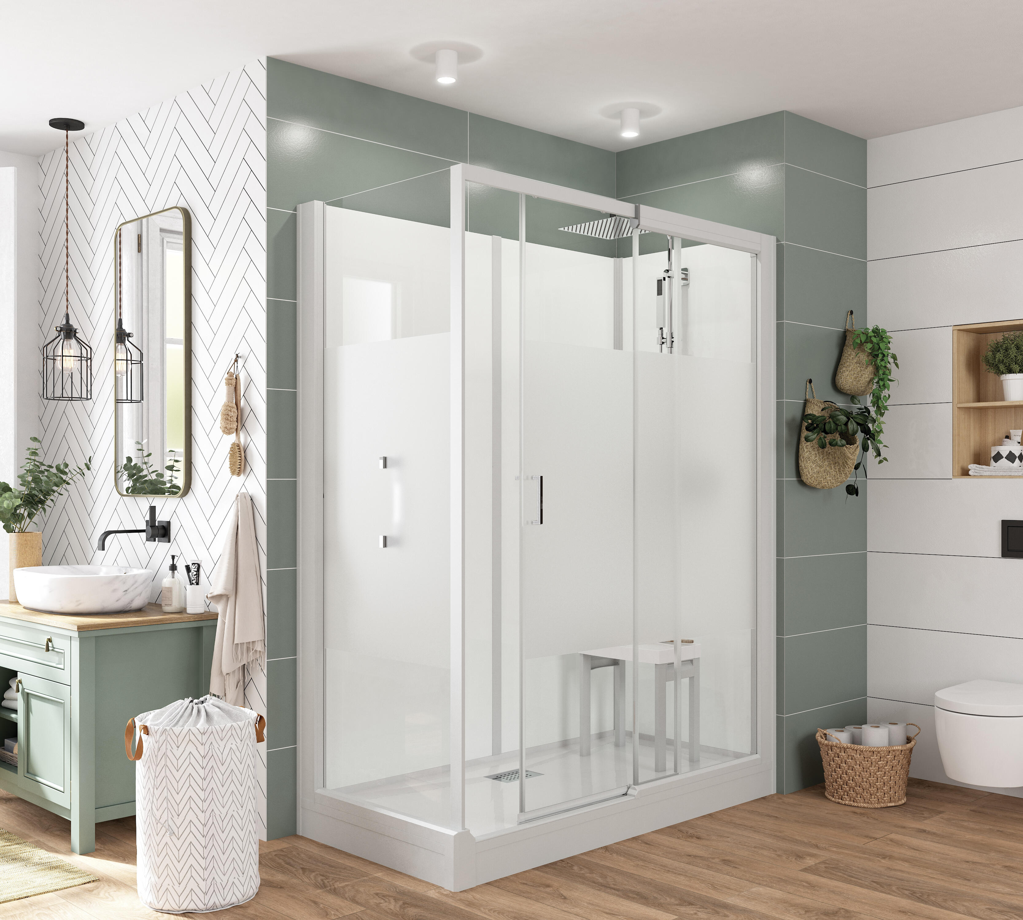 Cabine de douche panneaux hauts KINEDO L.160 x l.70 cm, Konfordouche ...