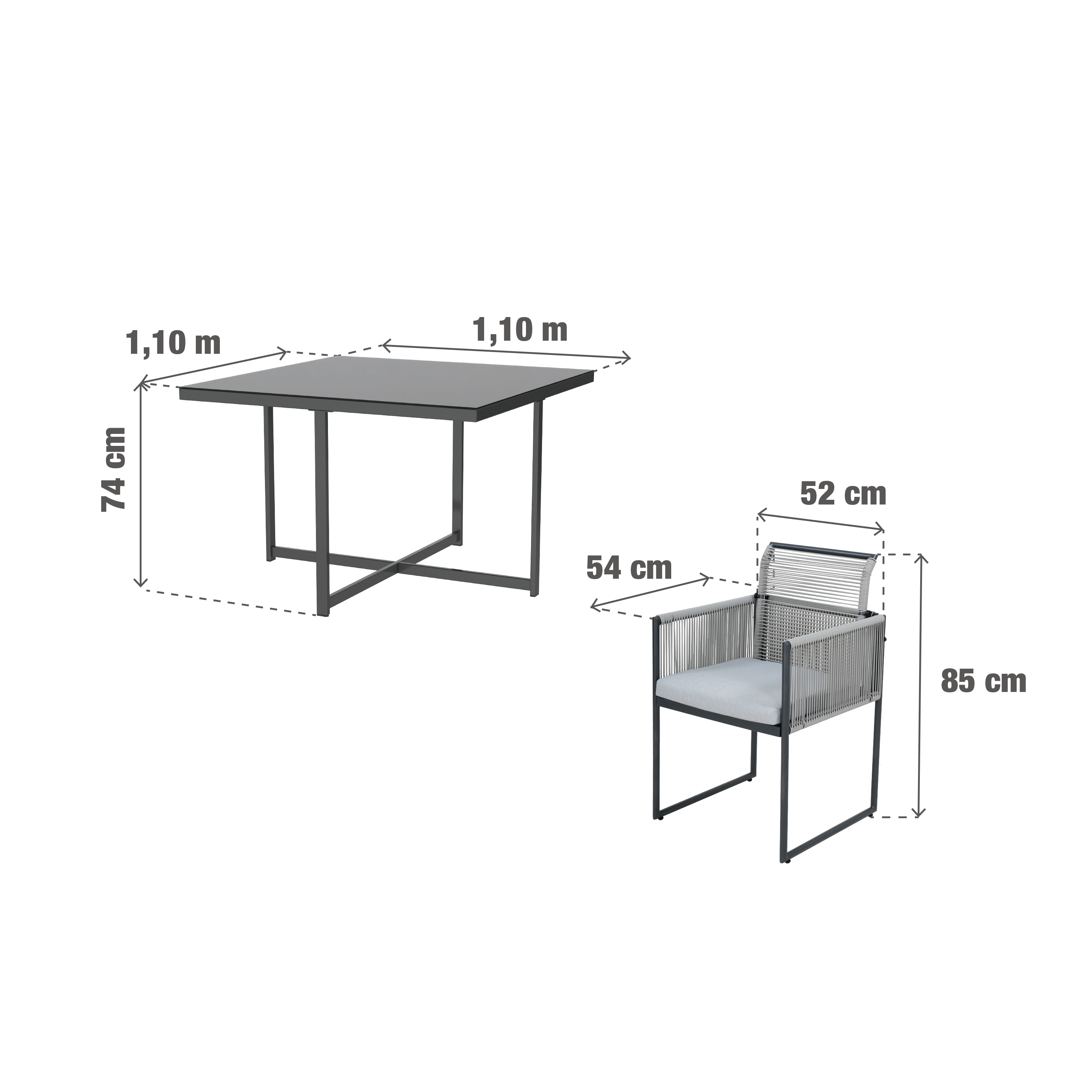 Set de muebles de balcón Naterial Compass de acero gris para 4 personas ...