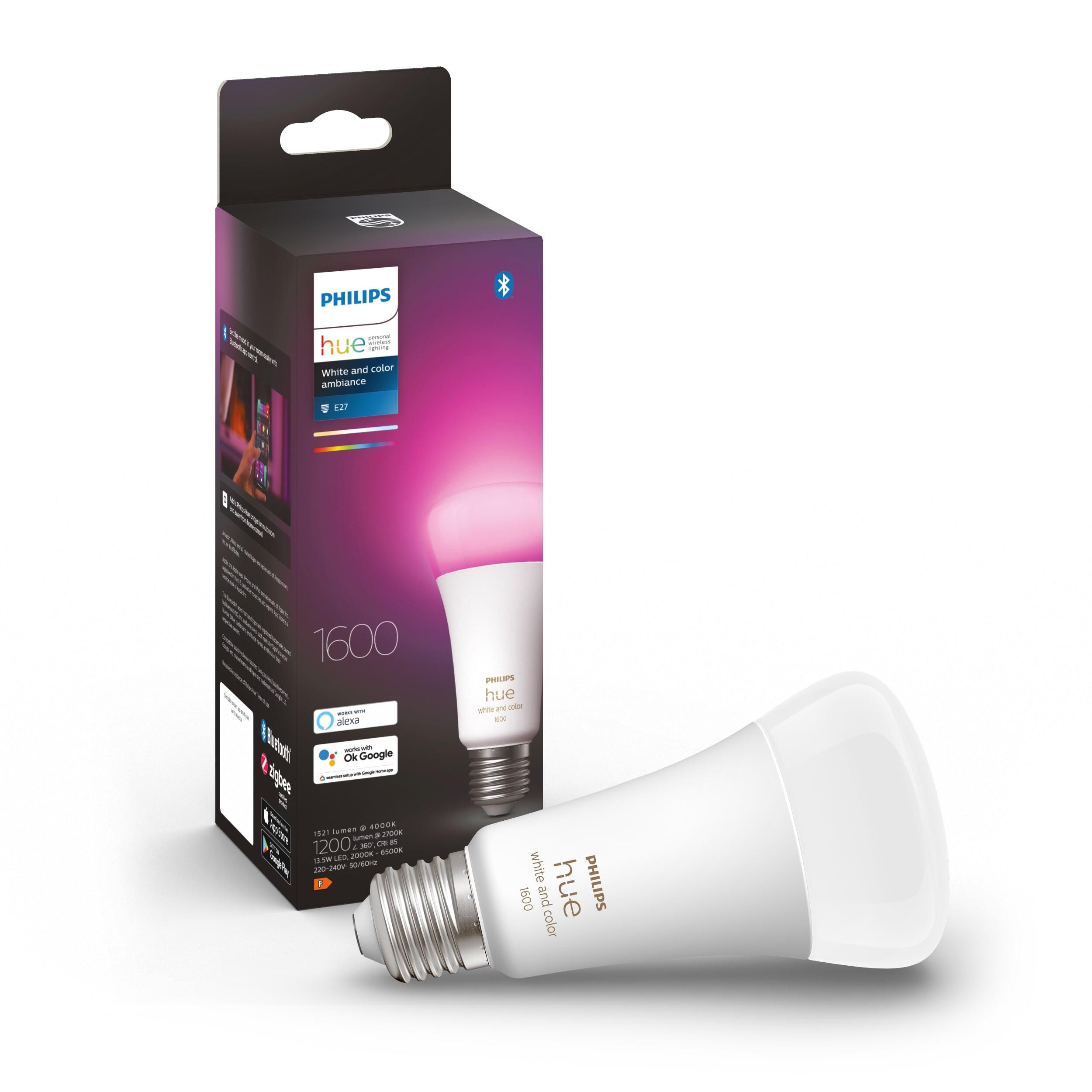 Lampadina smart Hue Color, LED, E27 goccia, trasparente, luce cct e rgb ...