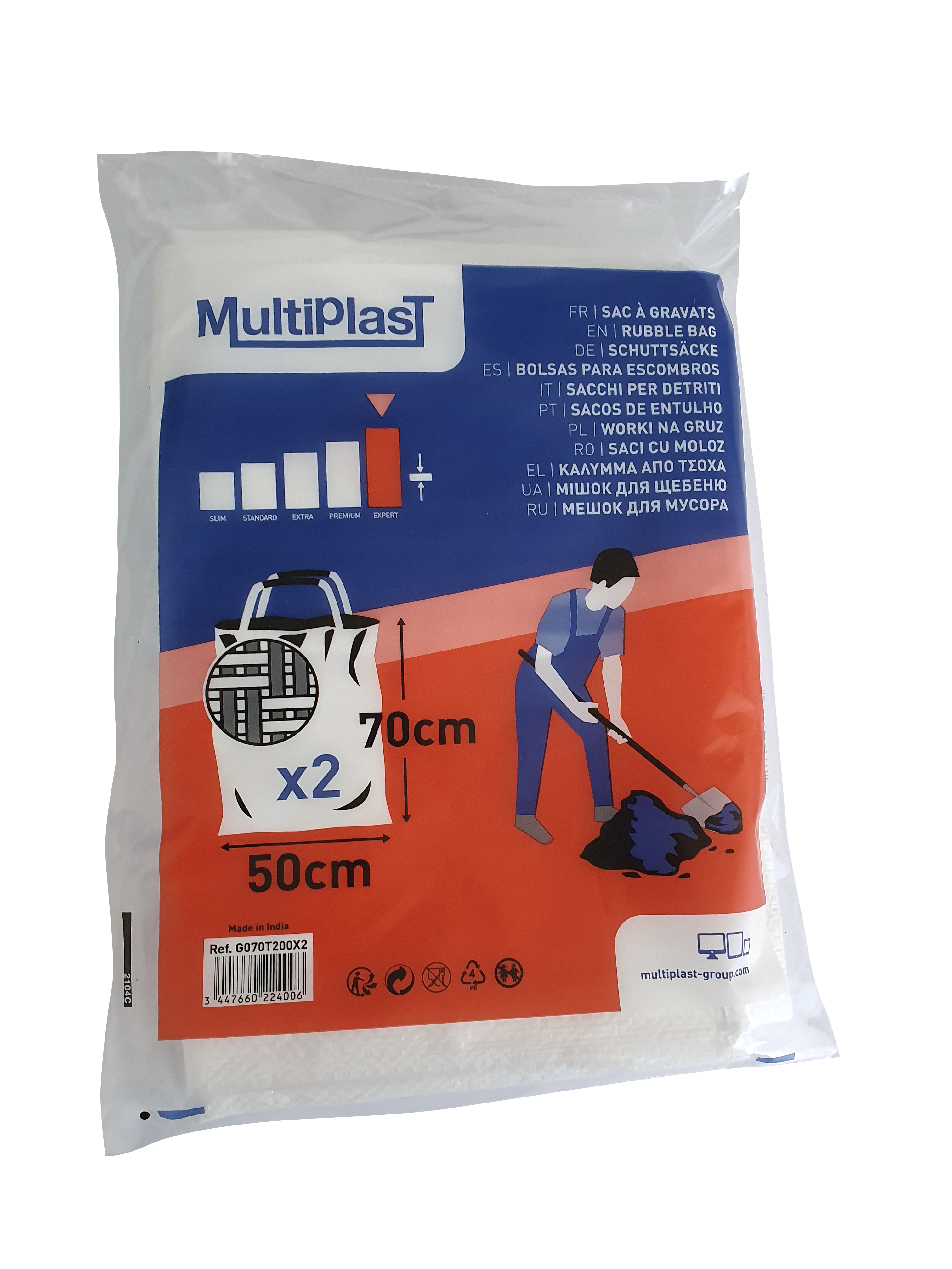 Lots de 2 sac à gravats MULTIPLAST H.70 x l.50 cm x Ep.150 µm blanc ...