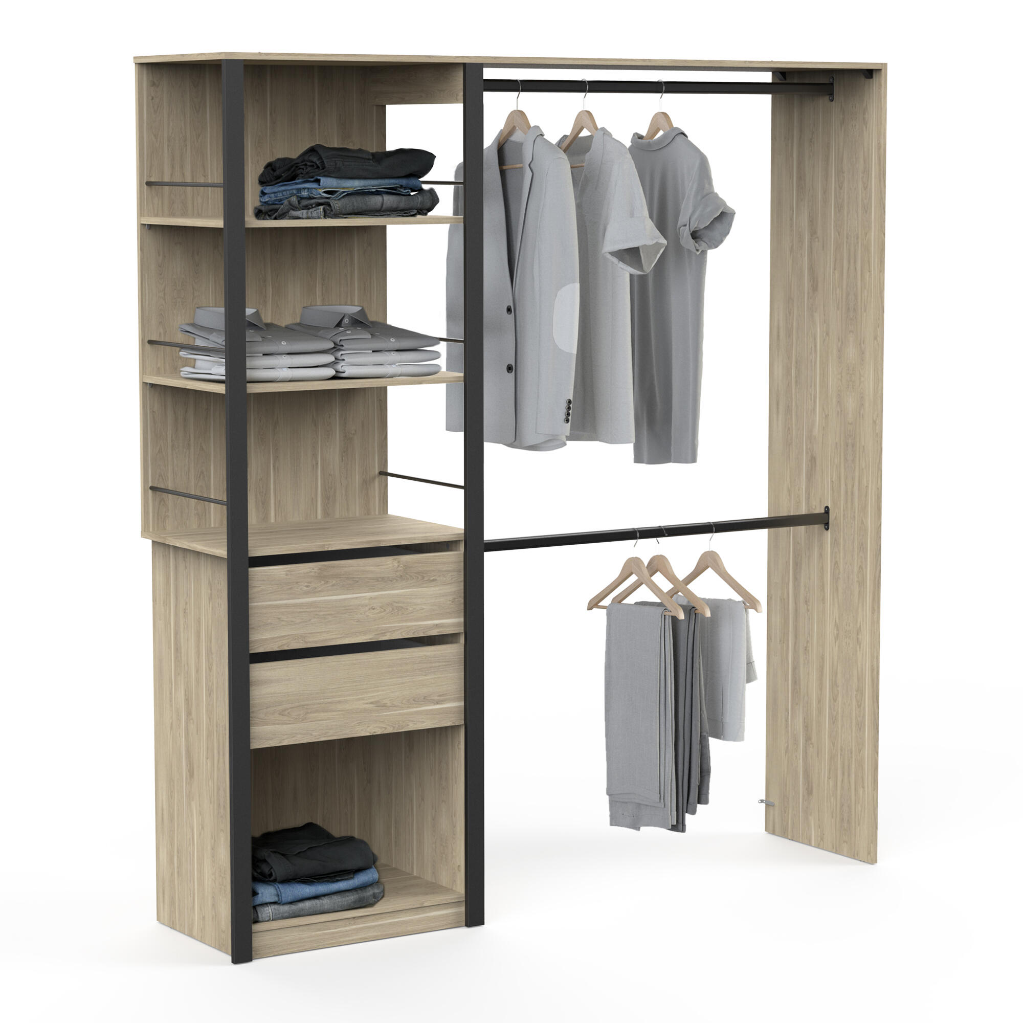 Kit dressing chêne dakota et noir Cosy H.205 x l.203 x P.43 cm | Leroy ...