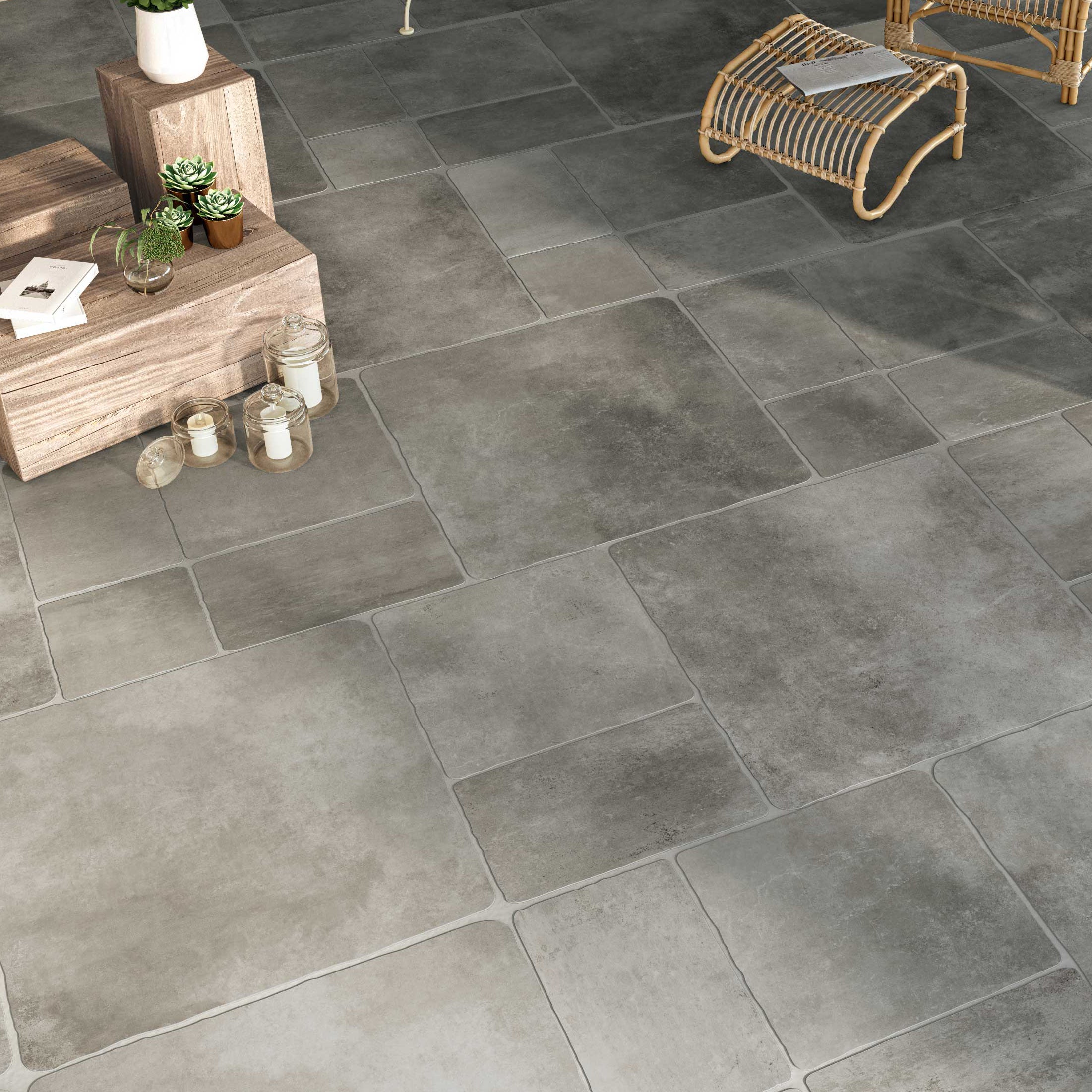 Carrelage sol intérieur / mur intérieur effet pierre gris foncé ...